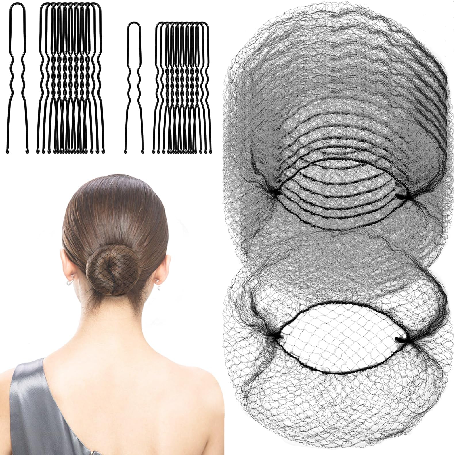 Amazon.com : 60Pcs 20Inch Hair Nets for Buns Invisible Bun Hair Net and ...