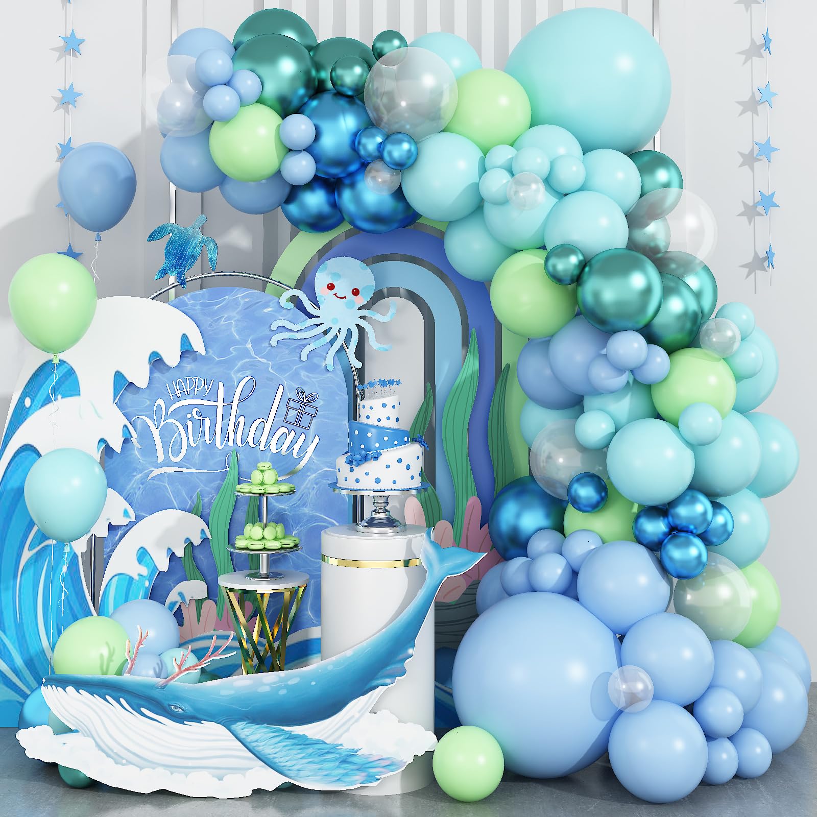 Under the Sea Balloon Arch, Pastel Blue Teal Lime Green Balloon Garland ...