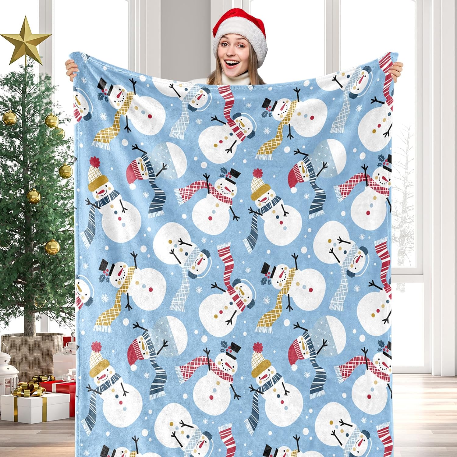 Amazon.com: JarThenaAMCS Christmas Throw Blanket Blue Winter Snowmen ...