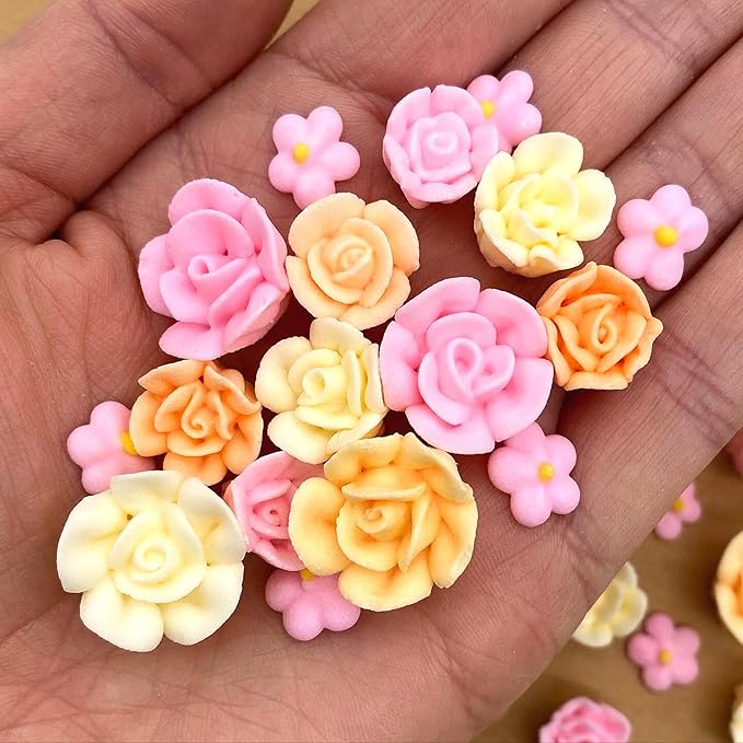 Amazon.com: 30 Tea Party Icing Flowers | Small Edible Roses | Pink and ...