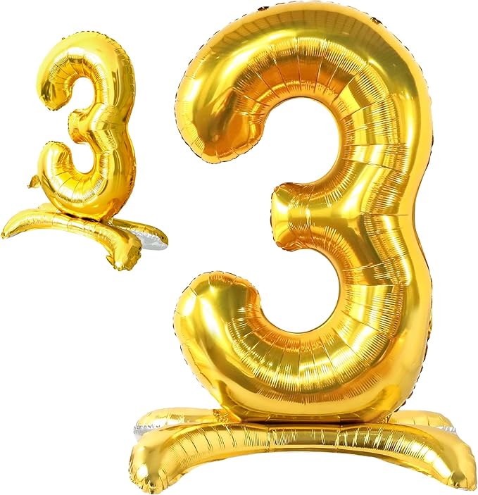 Amazon.com: KatchOn, Gold 40 Inch Self-Standing Number 3 Balloon - 3rd ...