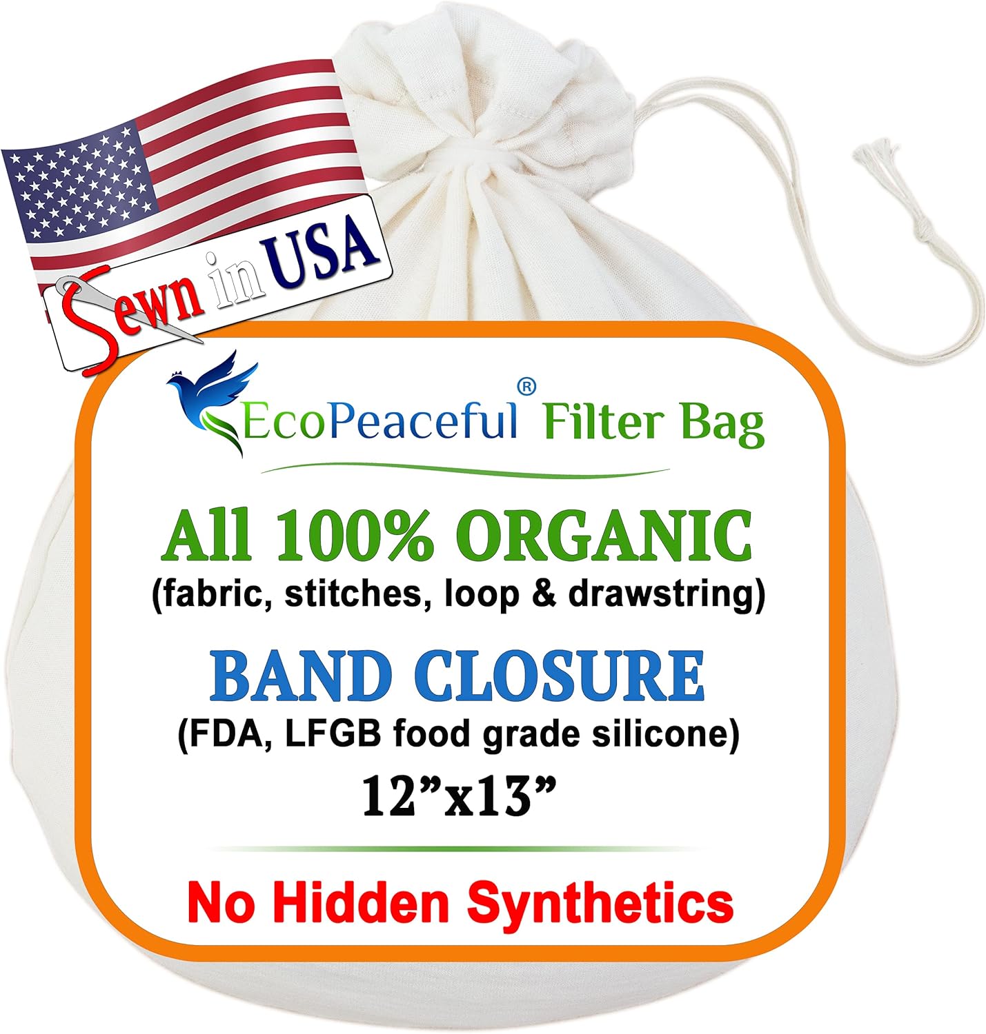 EcoPeaceful Strainer Nut Milk Bag Organic Cotton Cold Brew Coffee Bags ...