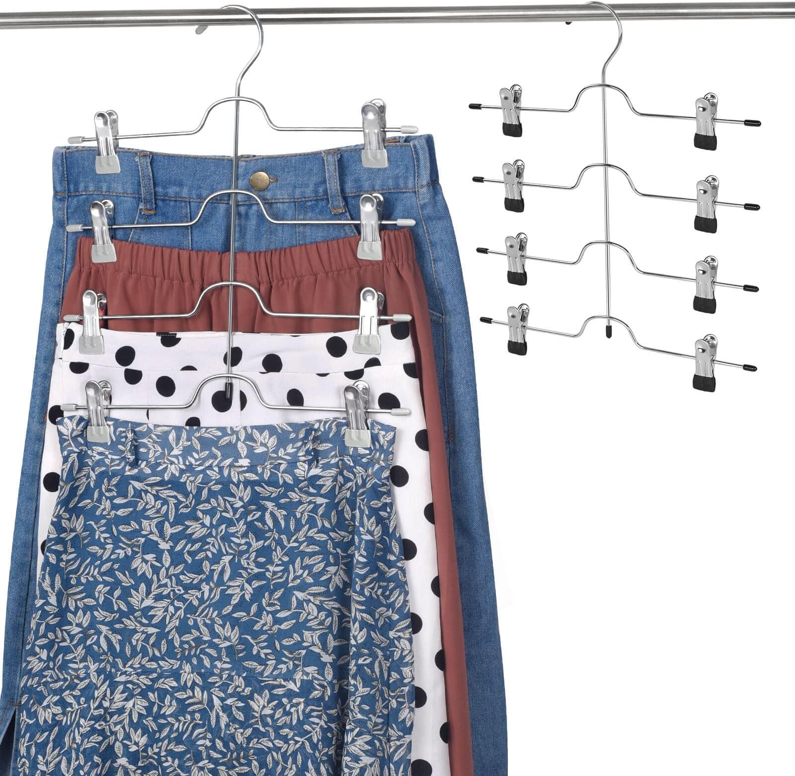 Amazon.com: HAODOPSTY 2pcs 4-Tier Skirt Hangers with Clips, Non-Slip ...