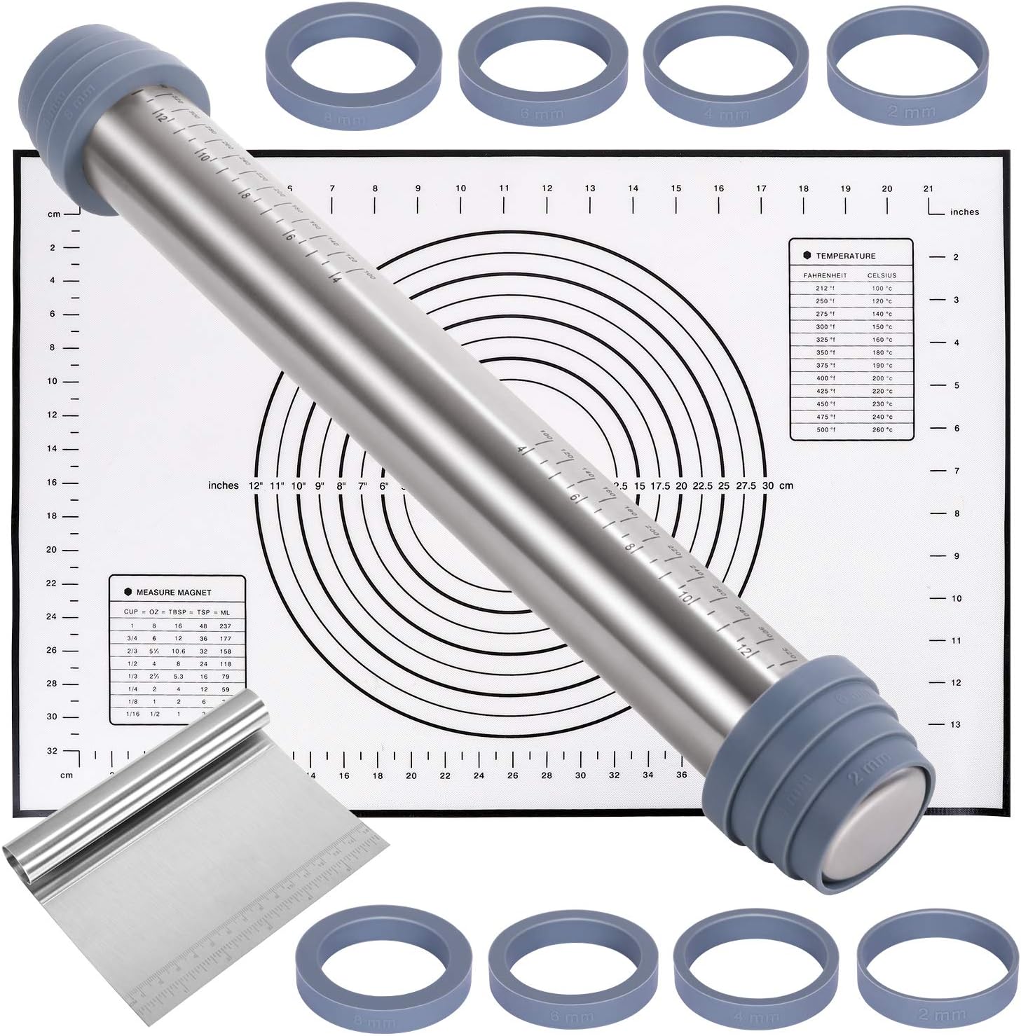 SUPER KITCHEN Nudelholz Einstellbares Edelstahl Teigroller mit ...