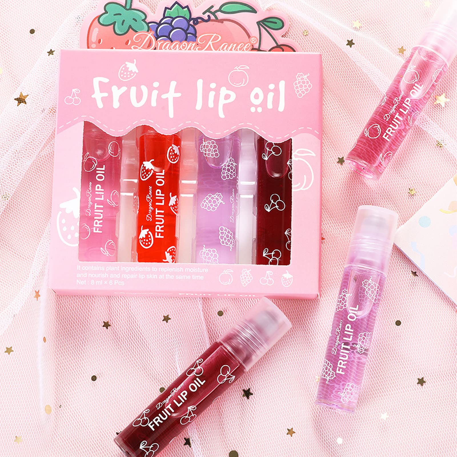 Lip Oil Set, Clear Lip Gloss Sets For Teenage Girls Fruit Liquid ...