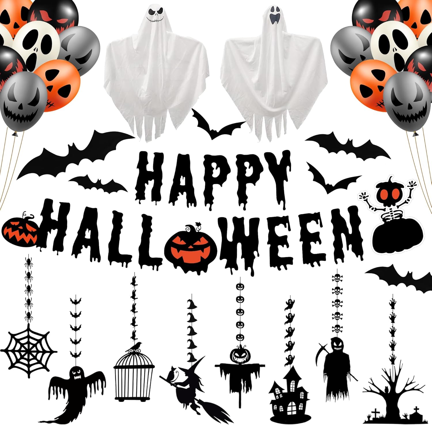 Halloween Decorations Set - Halloween Party Balloons Kit with Orange ...