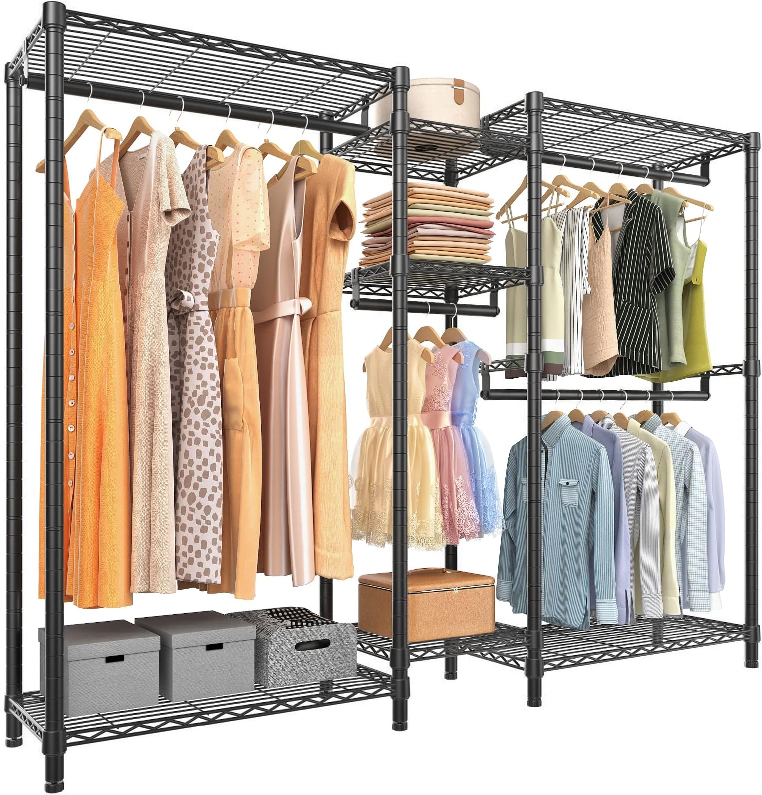 Amazon.com: Wardrobe Closet,Portable Clothes Rack with 4 Tiers Shelves ...