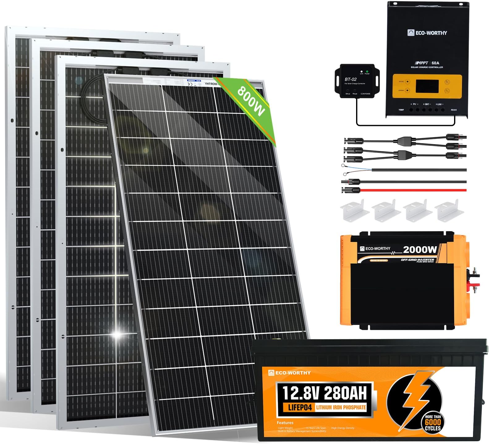 Amazon.com : ECO-WORTHY 1200W 4.68KWH Off-Grid Solar Panel System for ...