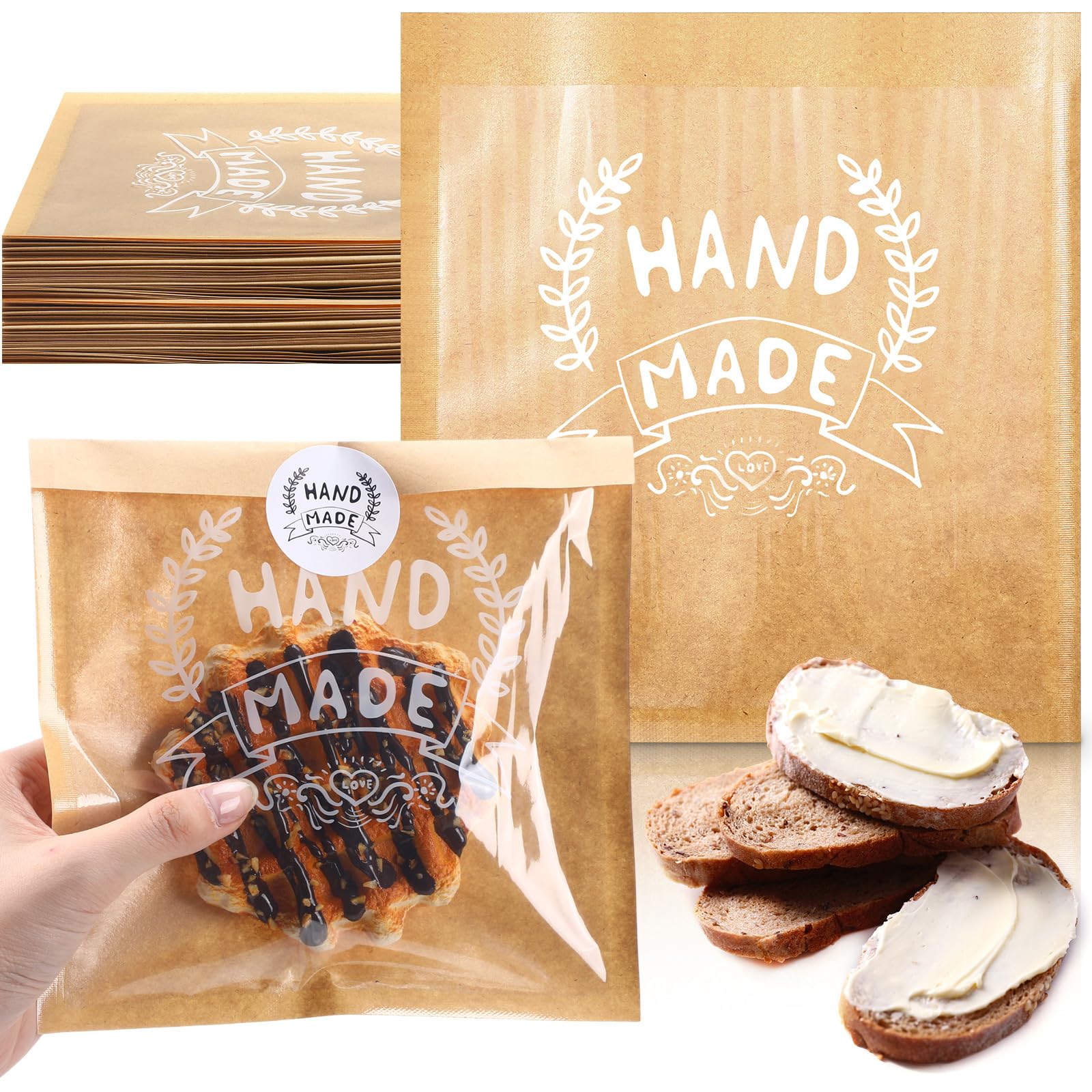 Amazon.com: Fuyoooo 50 Bakery Bags With Window Small Brown Bakery Bags ...
