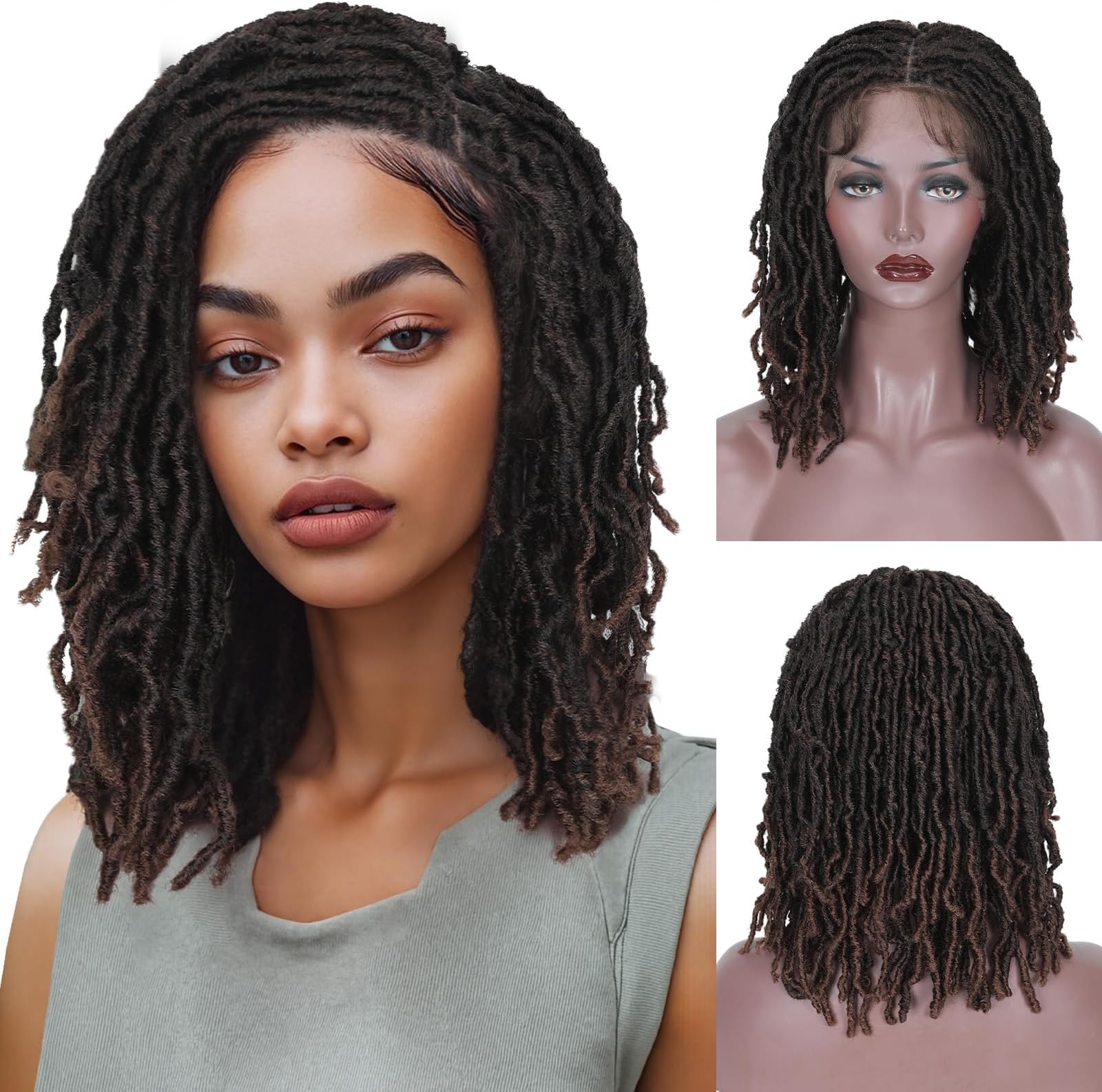 Amazon.com : SOKU Short Curly Faux Locs Full Lace Wig 14 Inch Natural ...