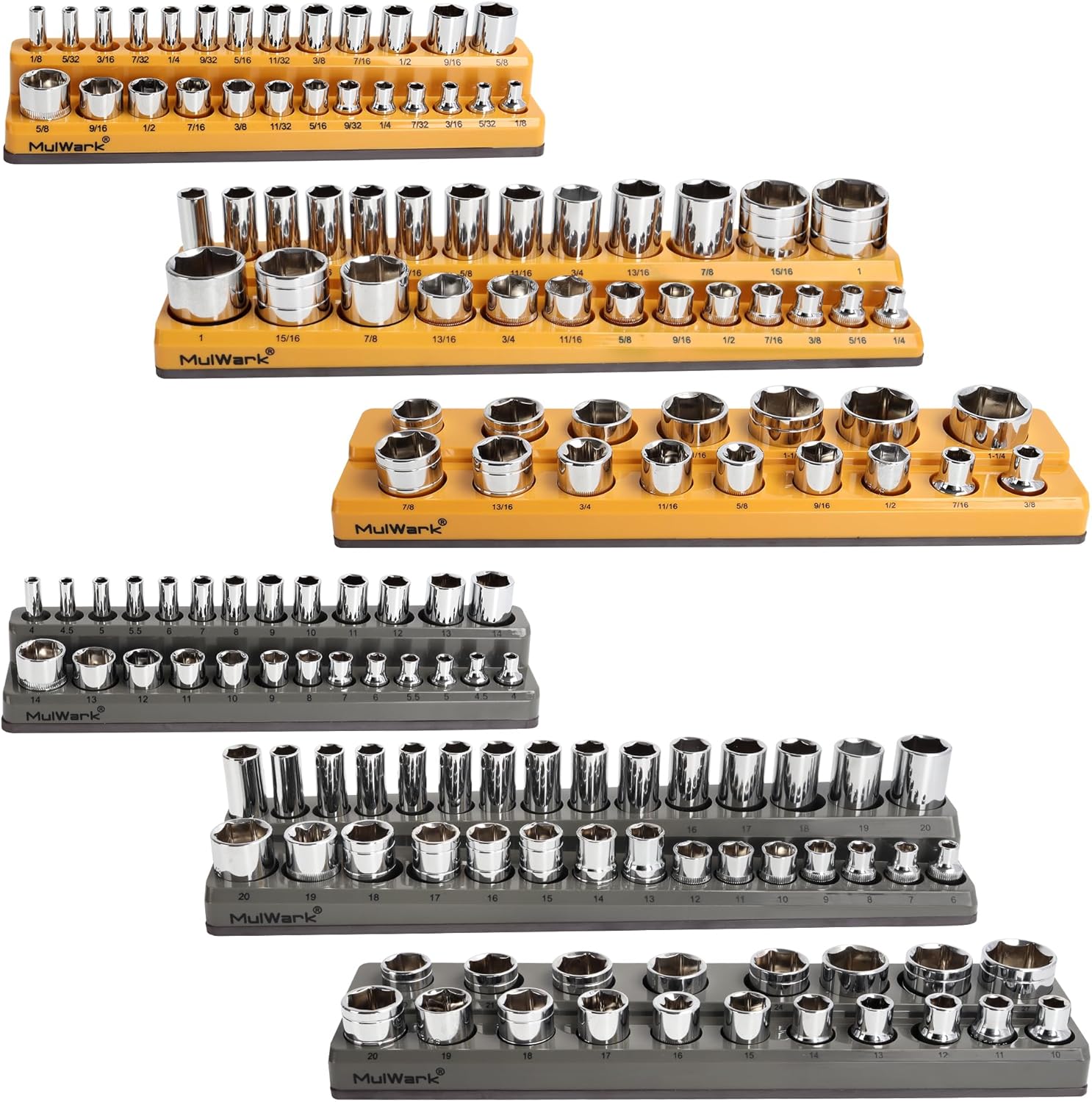 Mulwark 6PC Magnetic Socket Organizer - Socket Holder Set Contain SAE ...