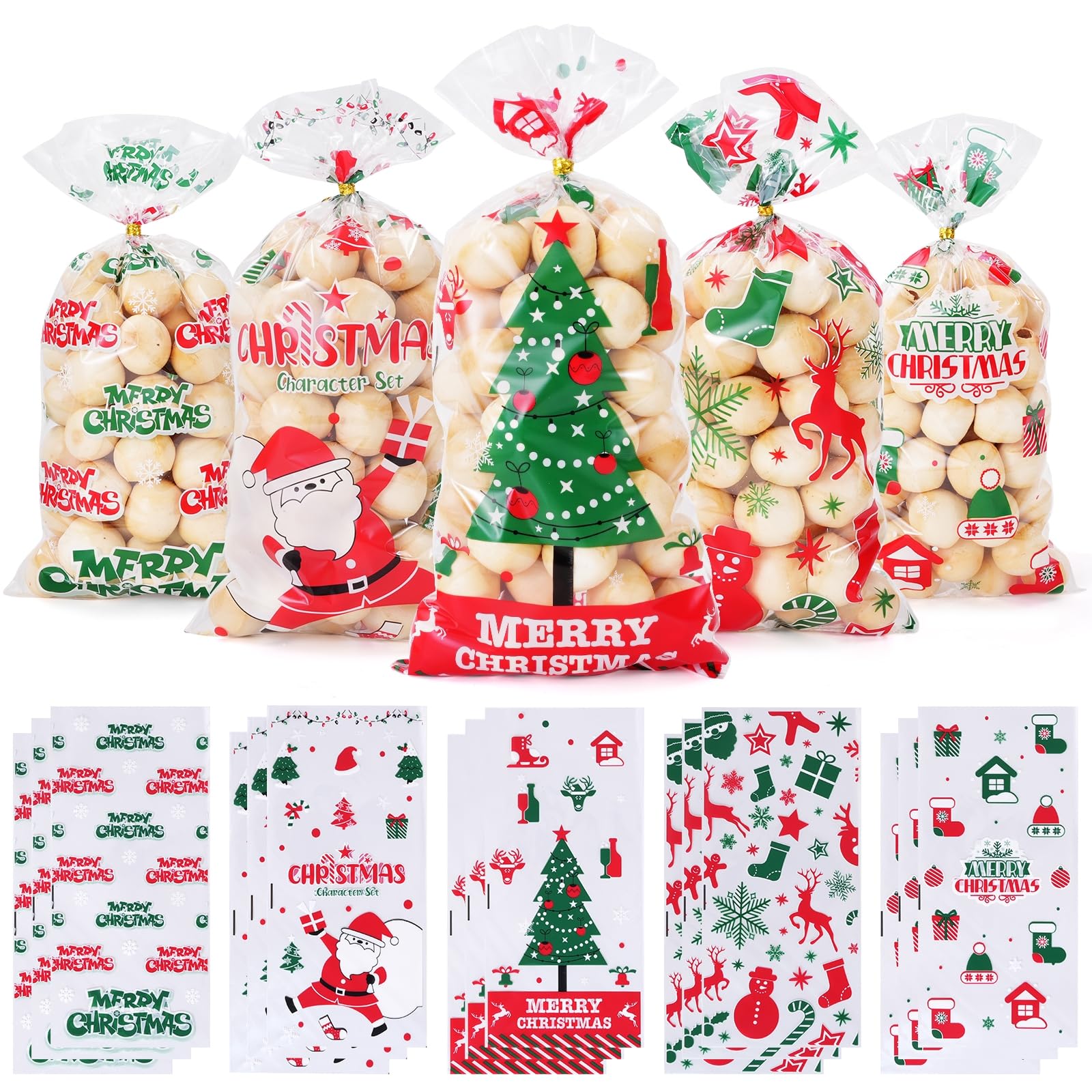 Amazon.com: BBPOOL Christmas Treat Bags, 150pcs Cellophane Christmas ...