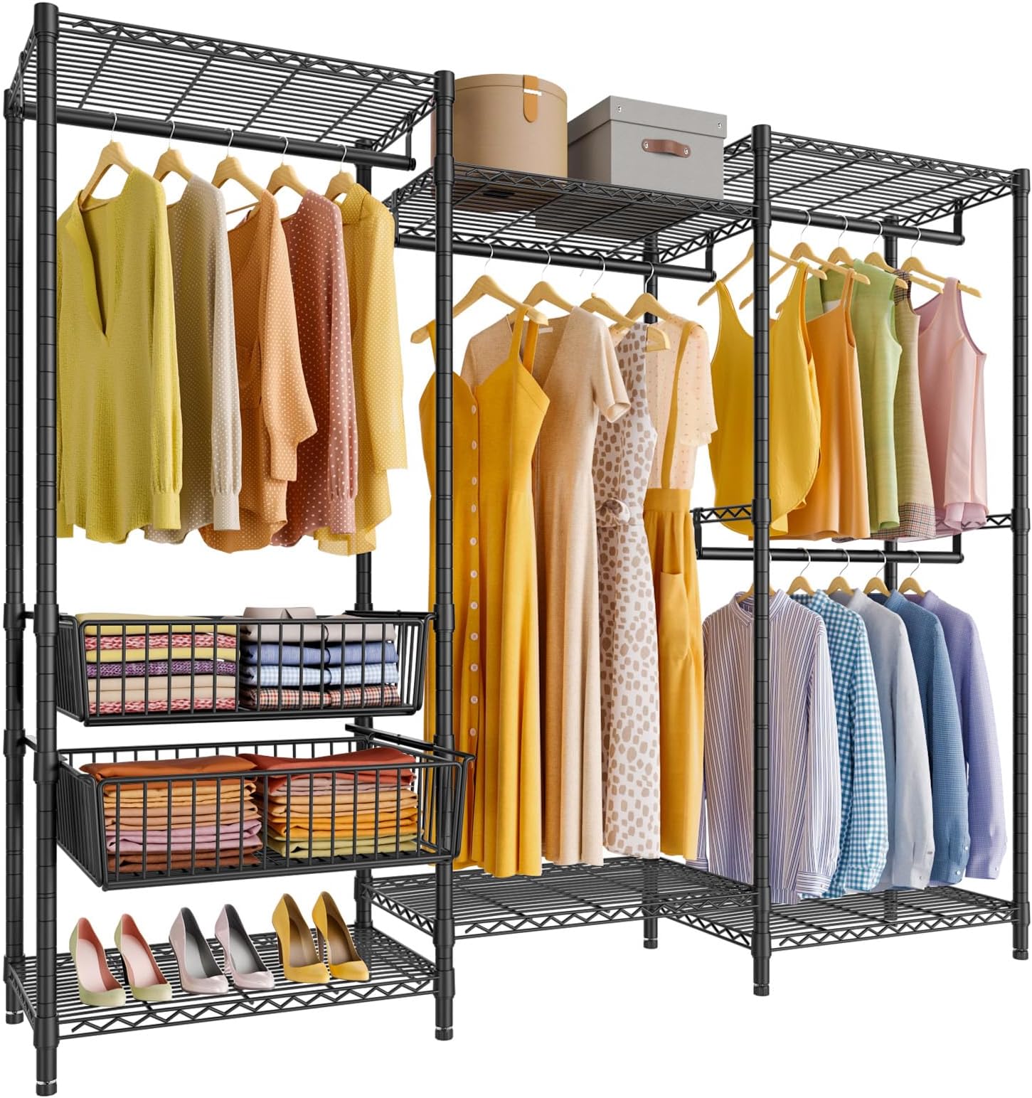 Amazon.com: Untyo Clothing Rack Heavy Duty with 2 Sliding Storage ...