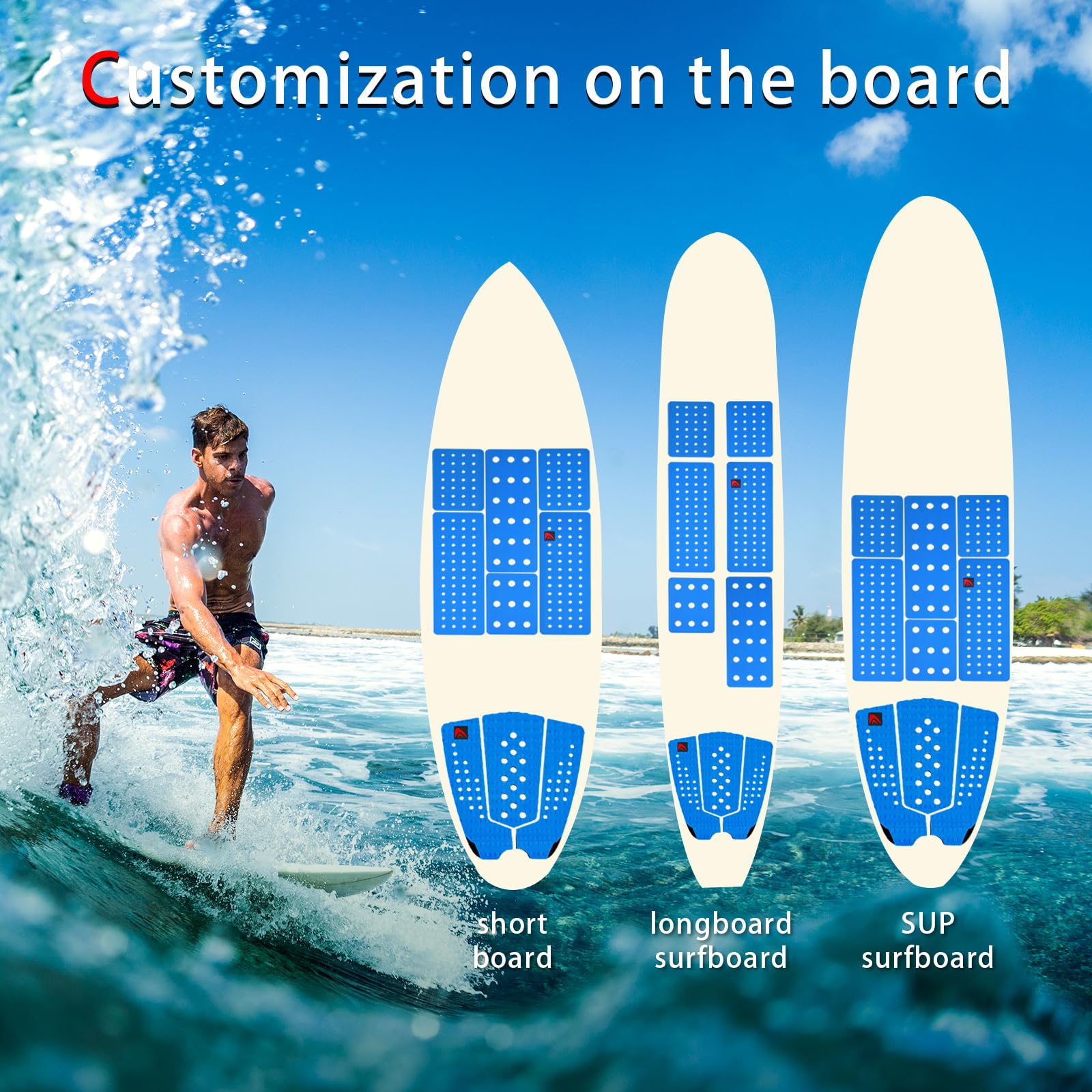 Snapklik.com : Abahub 9 Piece EVA Surfboard Deck Traction Pads