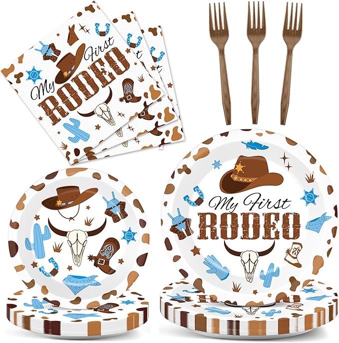 Amazon.com: 96 Pcs My First Rodeo Birthday Party Supplies Paper Plates ...