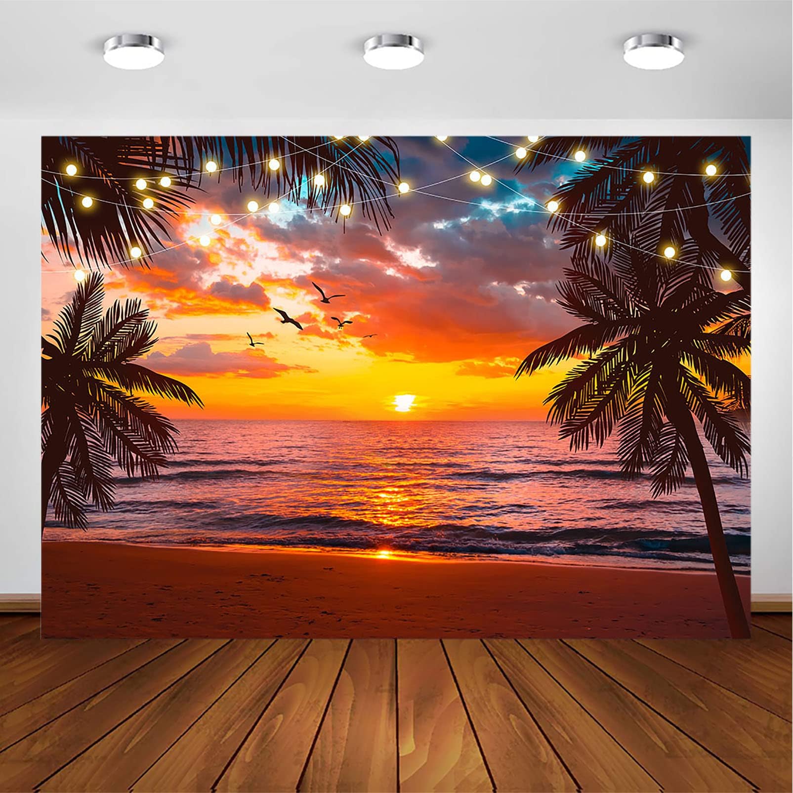 Amazon.com : Sensfun 8x6ft Seaside Sunset Photo Backdrop Palm Trees ...