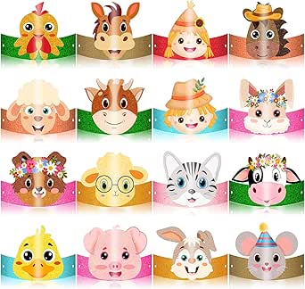Amazon.com: 32pcs Animal Birthday Party Hats Paper Animal Headbands ...