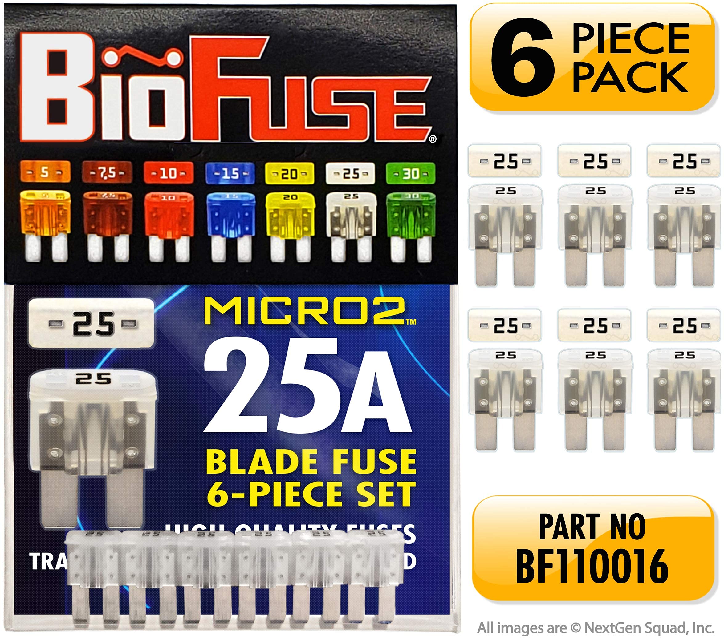 Snapklik.com : BioFuse Micro2 APT ATR 6-Piece 25A Automotive Car Fuses