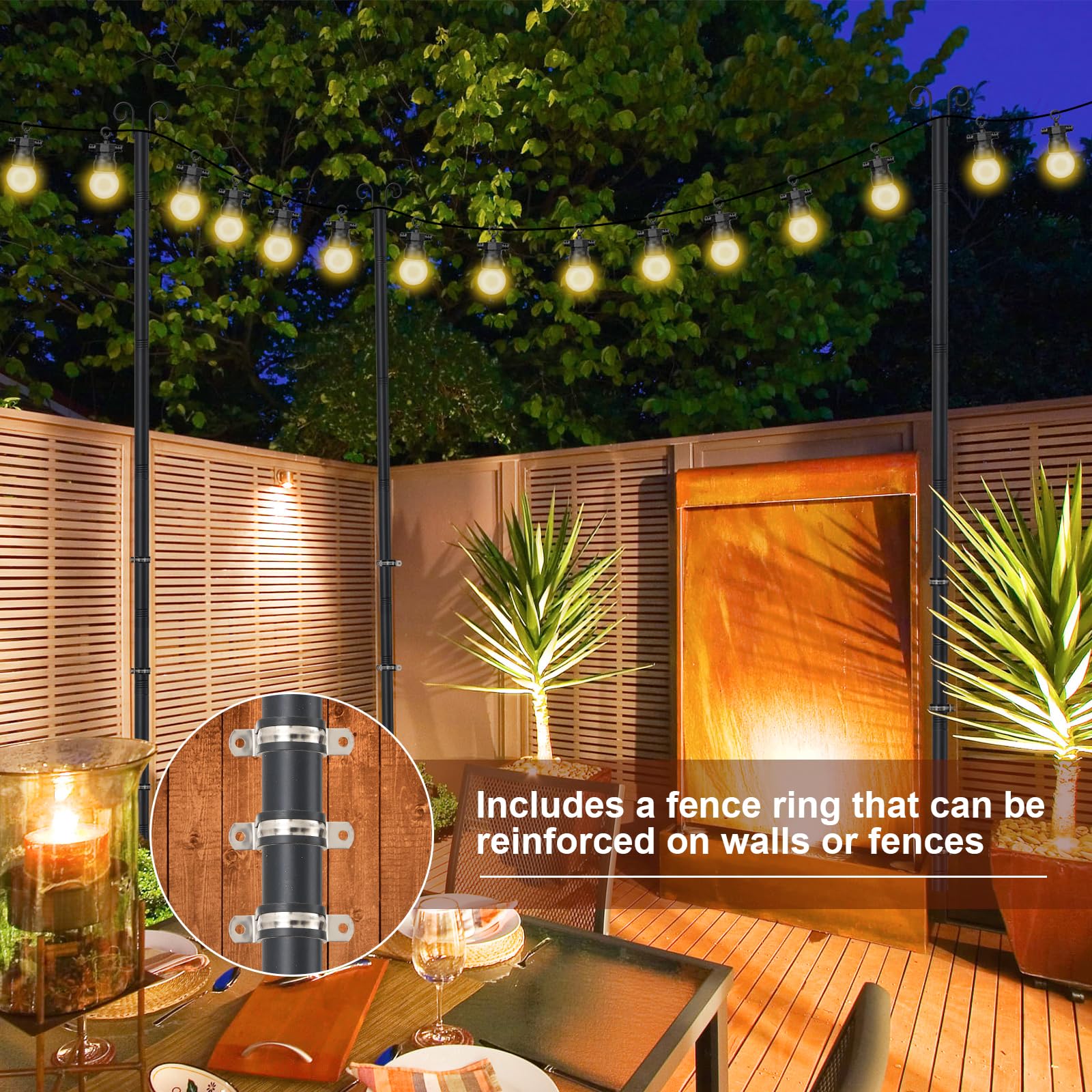 Snapklik.com : 5.6FT Outdoor String Light Poles - 2 In 1 Upgrated Black ...