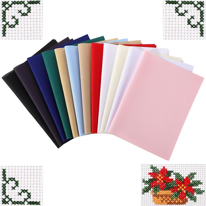 Amazon.com: HunnmingRe 12 Pcs Aida Cloth 12 Color 14 Count Cross Stitch ...