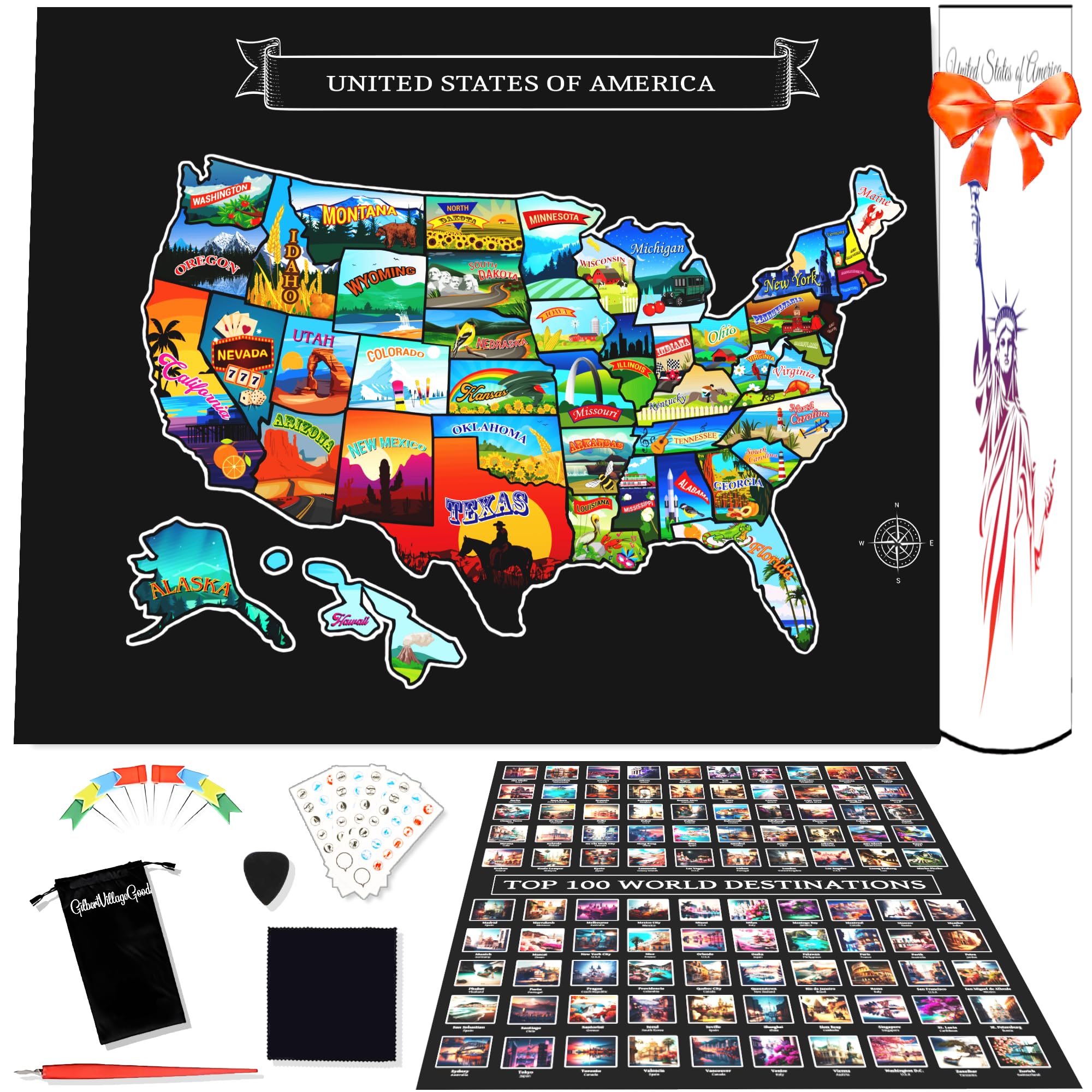 Snapklik.com : Scratch Off USA Map & 100 Destinations Travel Poster ...