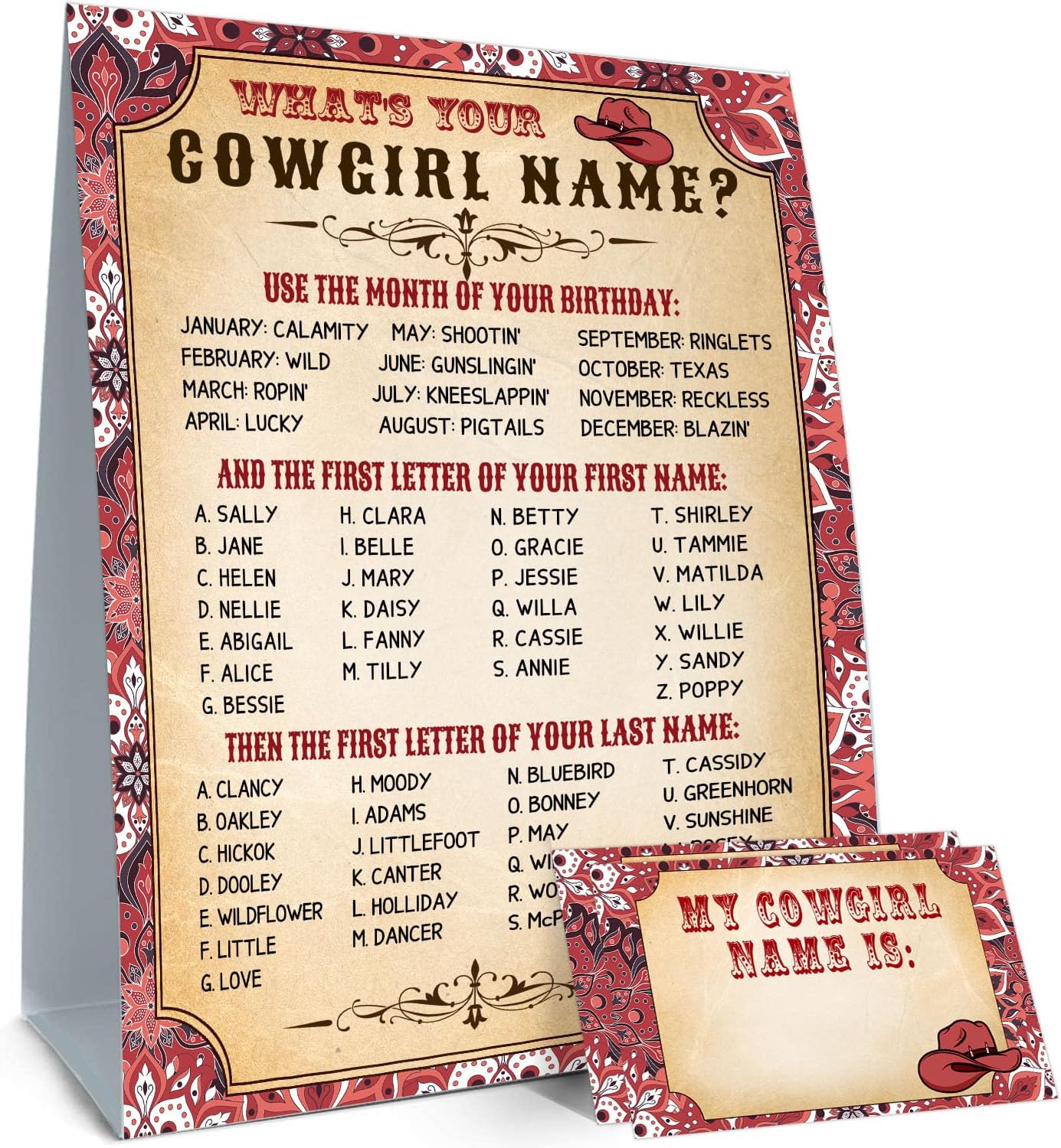 What's your Cowgirl Name,1 Game Sign and 30 Name Stickers,Cowgirl ...