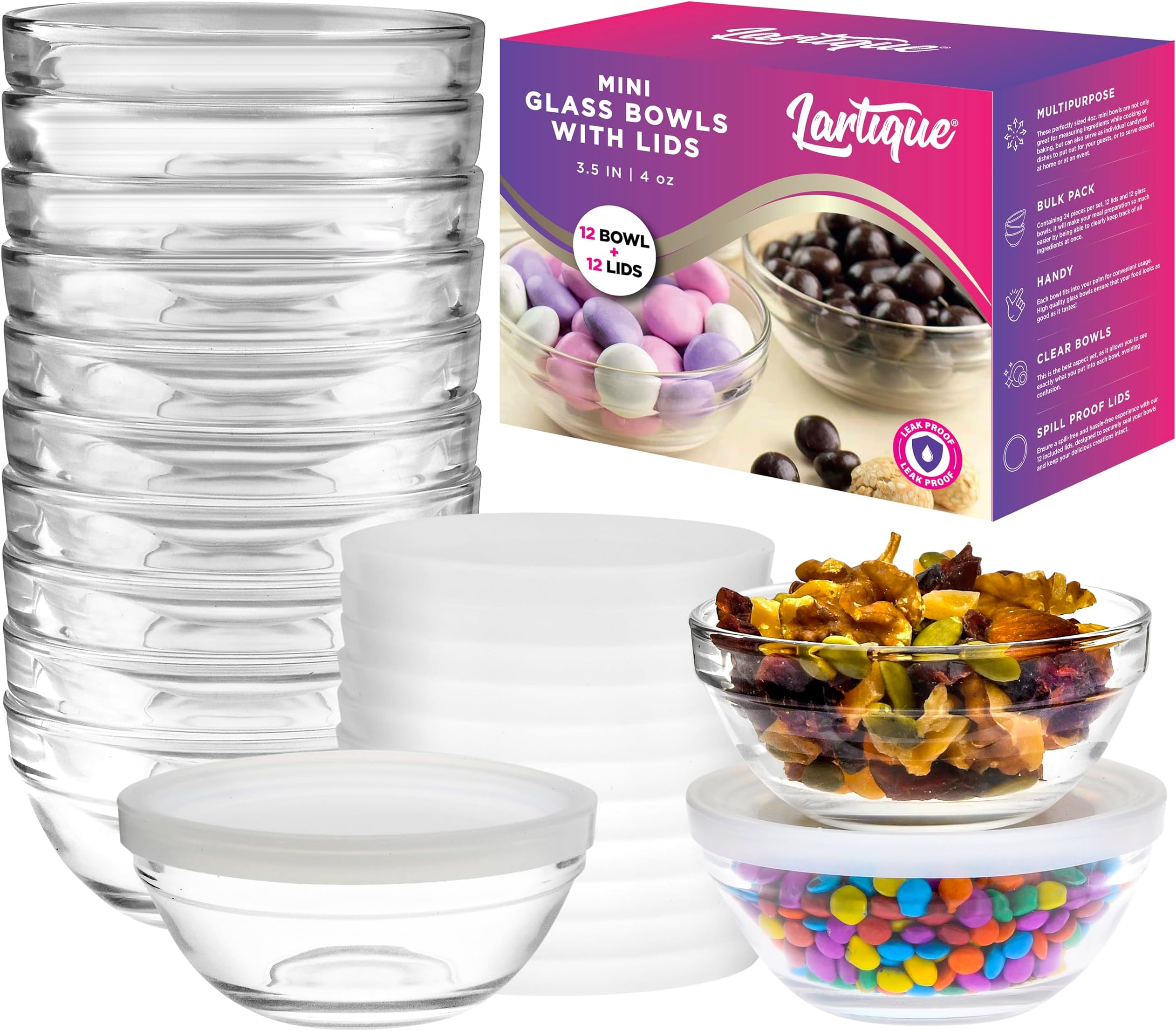 Amazon.com: HillSpring Glass Small Bowls, 7.5oz, Set of 6, Clear Mini ...