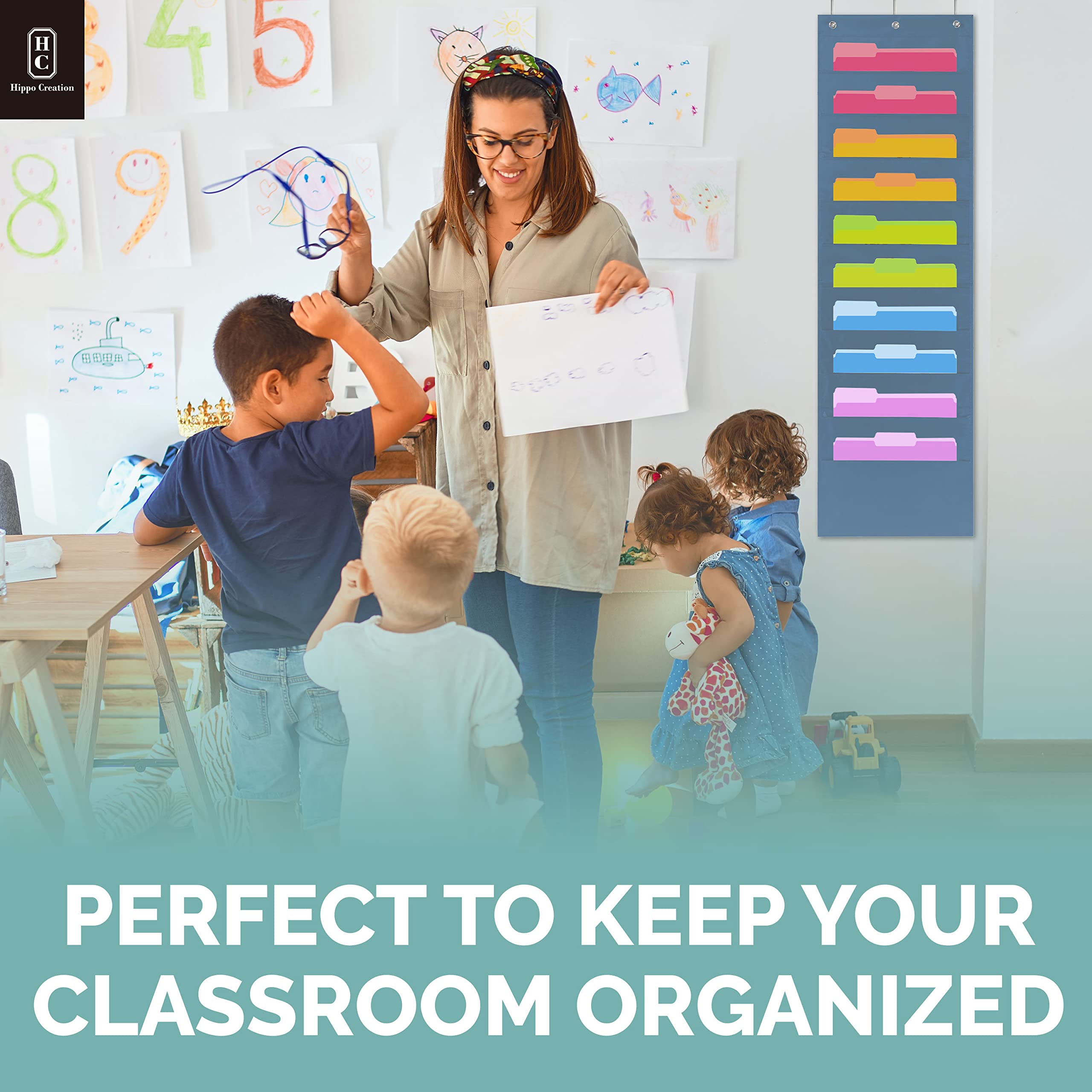 Snapklik.com : Hippo Creation Blue Pocket Chart For Classroom - 10 ...