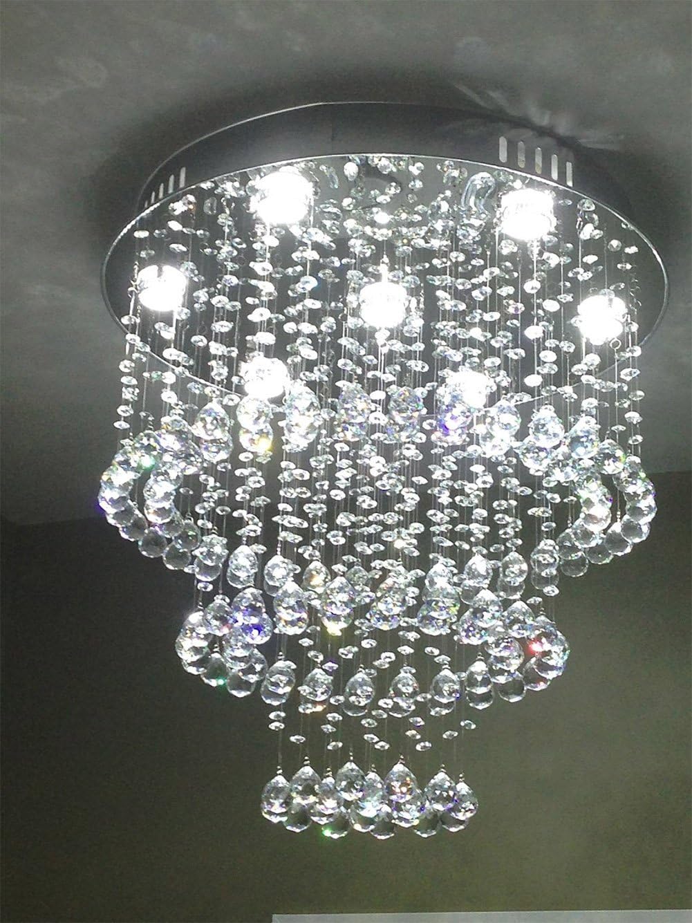 Linght D23.6" X H31.5" Round Modern Rain Drop Crystal Chandelier ...