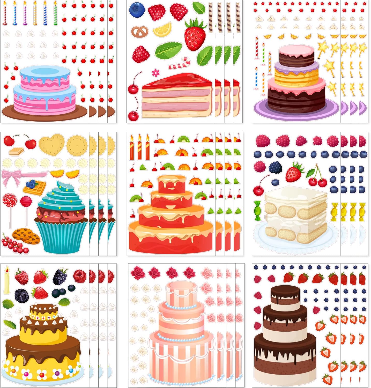 Amazon.com: Make-a-Cake Sticker Sheets - 36 PCS Kids' Cake, Cupcake ...