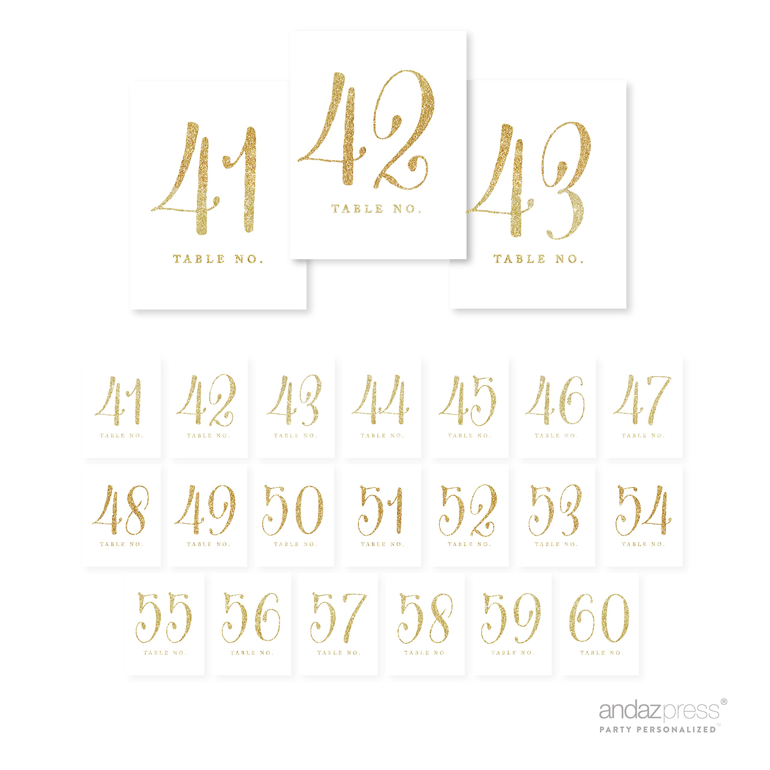 Amazon.com: Andaz Press Gold Glitter Print Wedding Table Numbers 41-60 ...