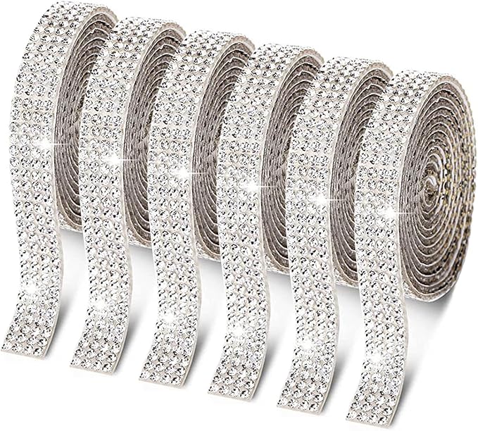 6Rolls Self Adhesive Rhinestone Strips, Rhinestone Ribbon for Crafting ...