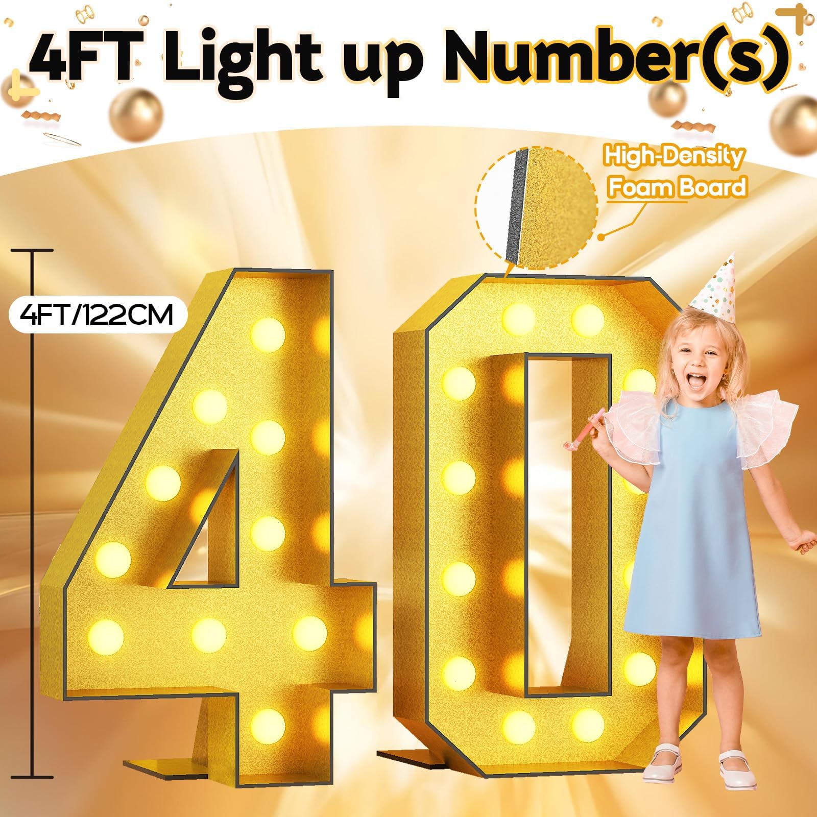 Snapklik.com : 4FT Light Up Numbers 40, Gold Large Light Up Numbers 40 ...