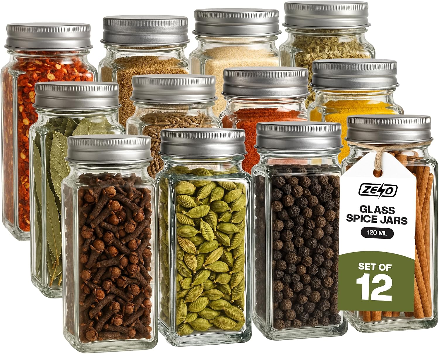 ZENO Spice Jars with Shaker Lids 12 Pack | Spice Shaker Jars | Spice ...