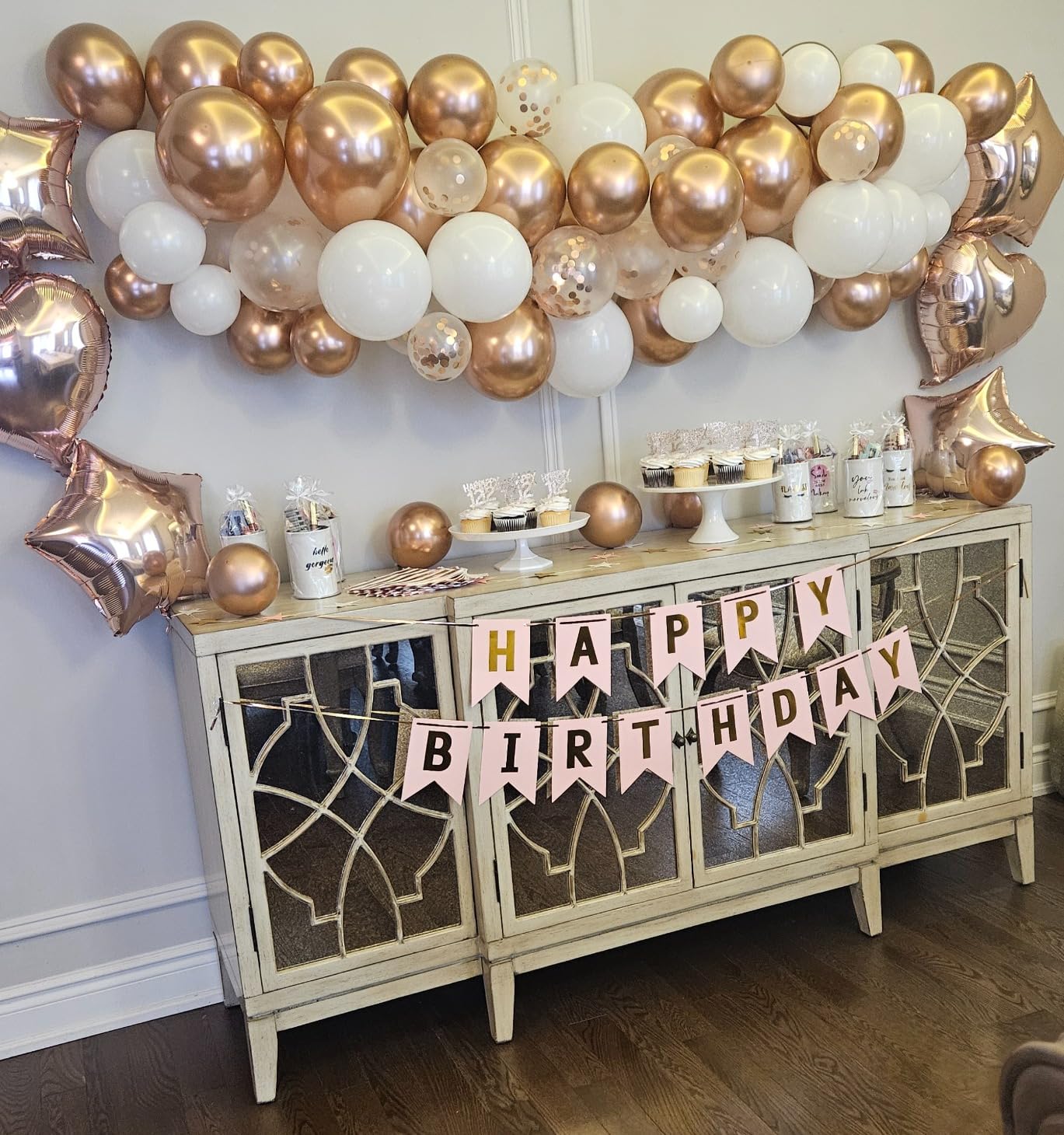 Rose Gold Birthday Decorations, 74pcs Rose Gold White Balloons with ...