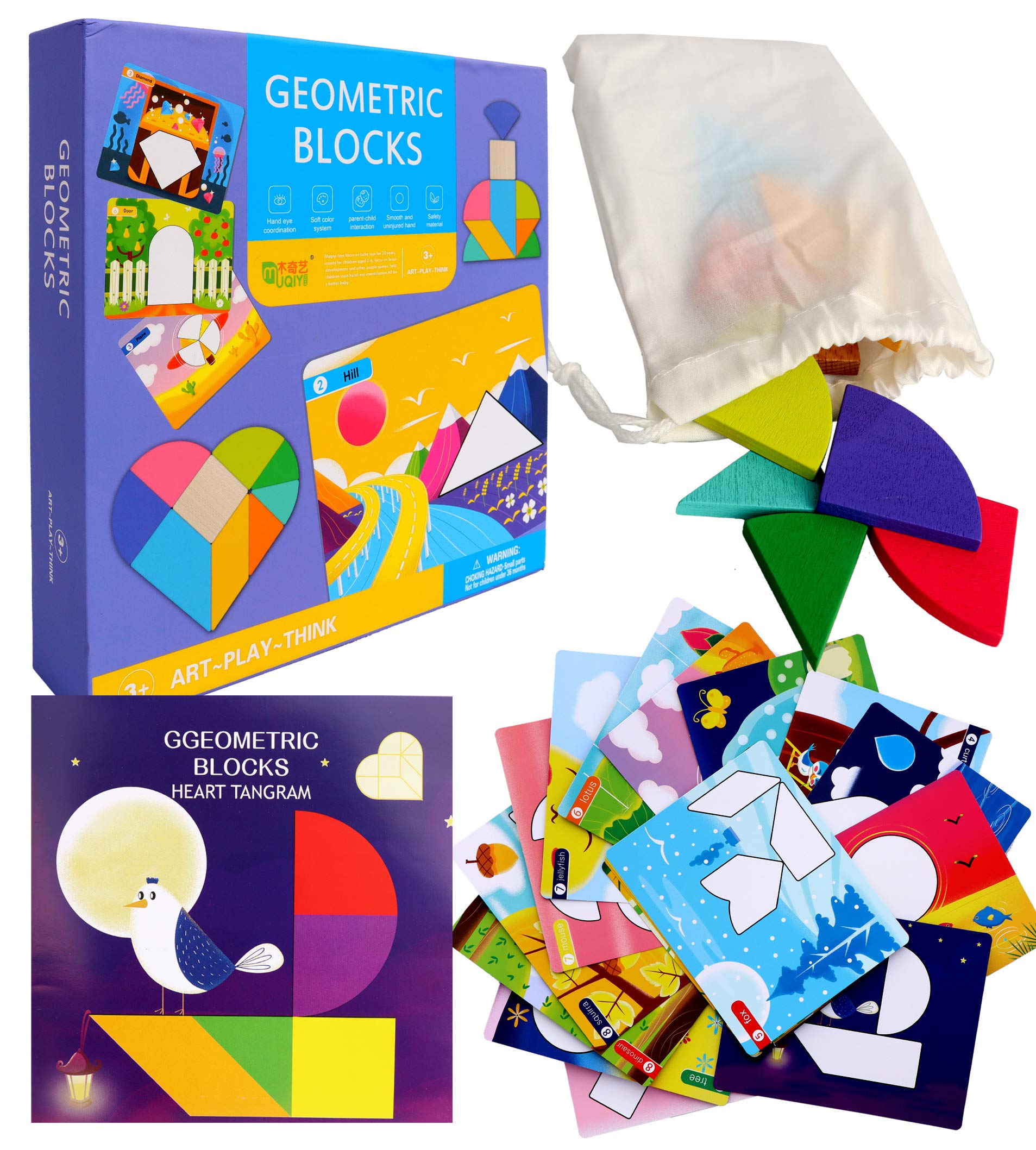 Toyshine 9 pcs Wooden Pattern Blocks Set Geometric Shape Puzzle ...