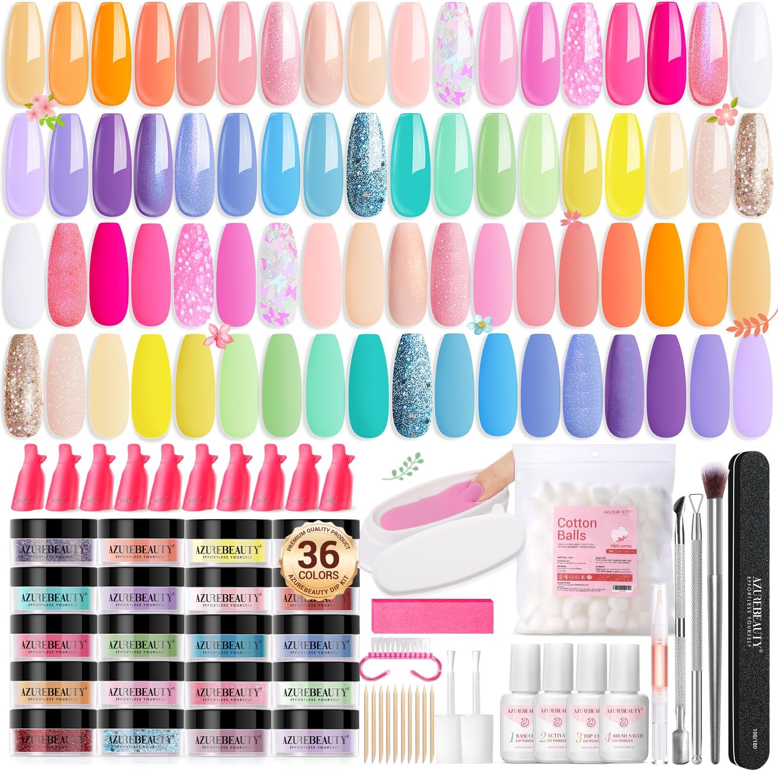 Amazon.com: AZUREBEAUTY 170 Pcs Dip Nails Powder Starter Kit, 36 Color ...