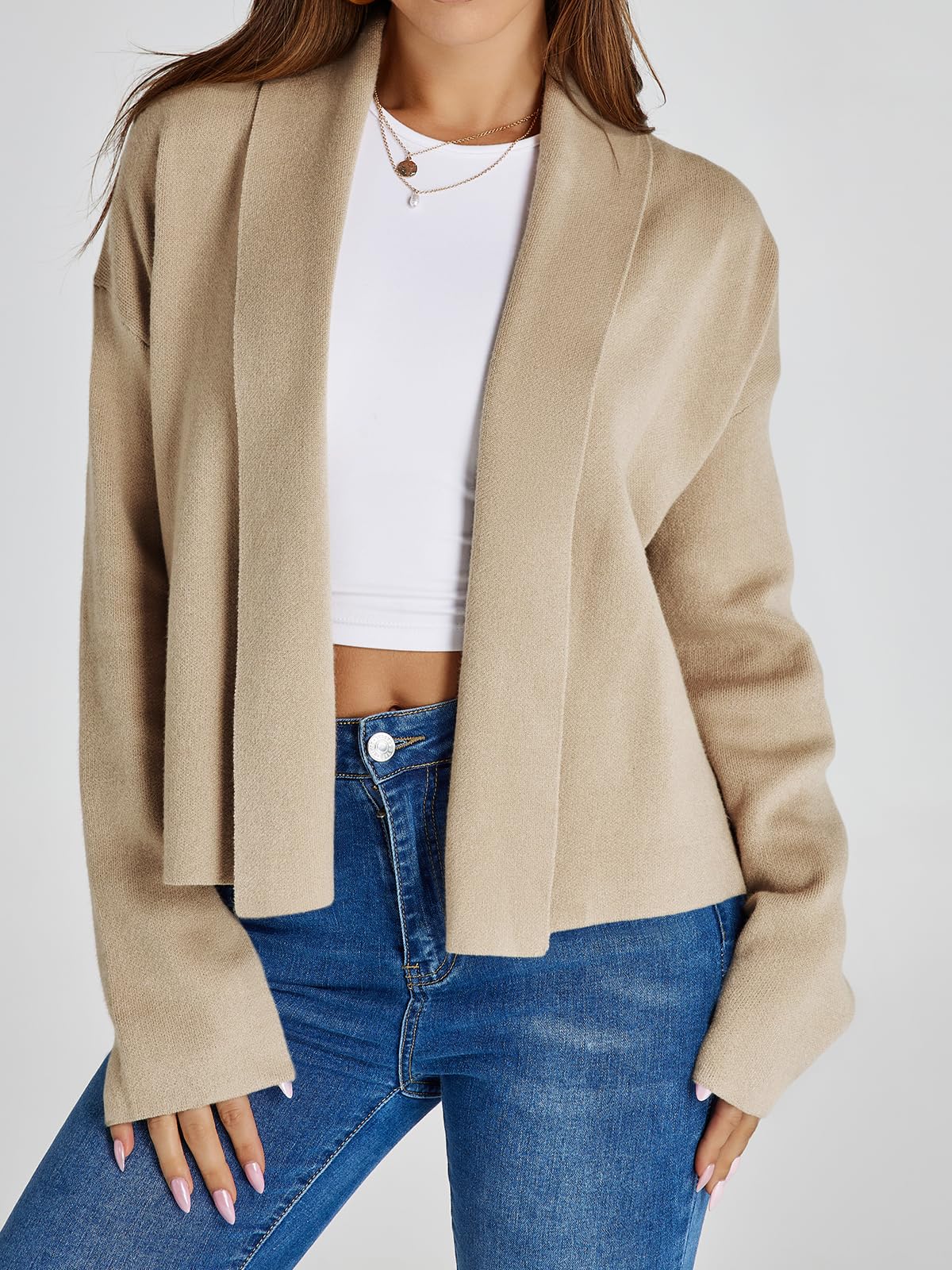 Snapklik.com : Womens Cropped Cardigan Open Front Shawl 2025 Fall ...