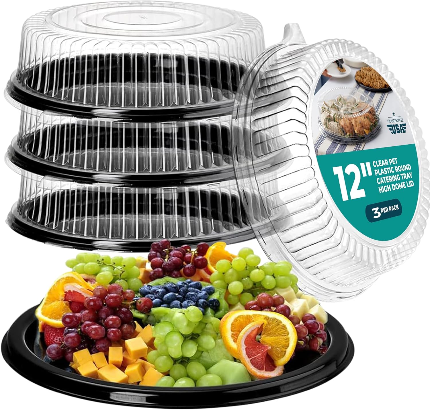 Amazon.com | 12" Catering Trays With Lids [3 Pack] - Black Serving Tray ...