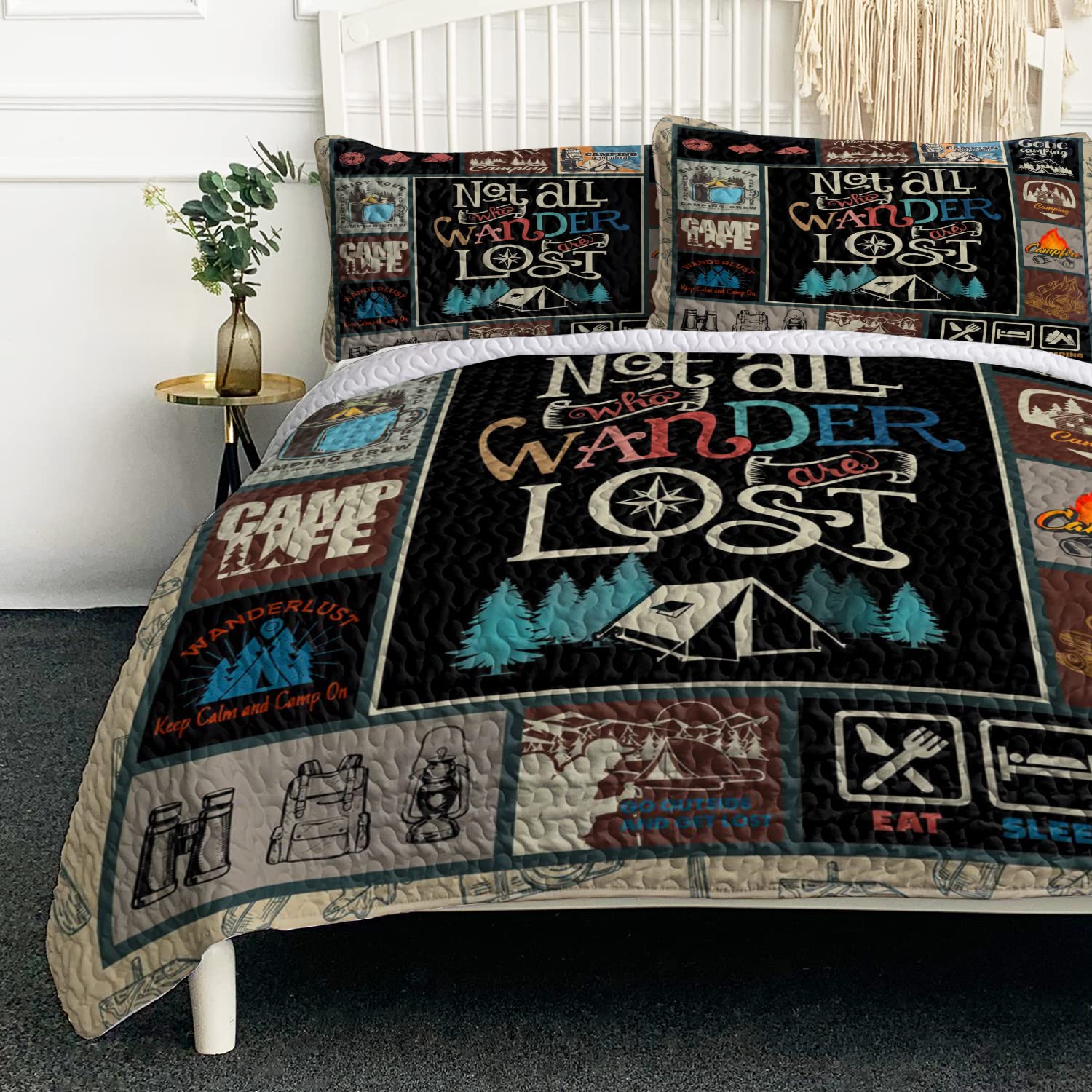 Amazon.com: BlessLiving Camping Tent Camping Retro Quilt Set Camper ...