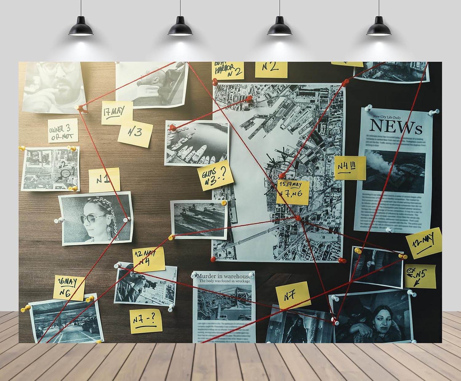 Amazon.com : CHNYWORK 7ftx5ft Vintage Detective Board Backdrop Suspect ...