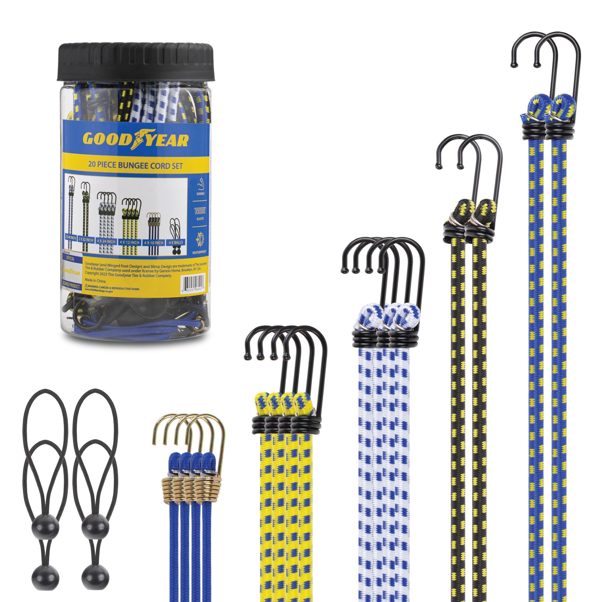 Goodyear Bungee Cords Heavy Duty - 20 Piece Bungee Cords with Steel ...