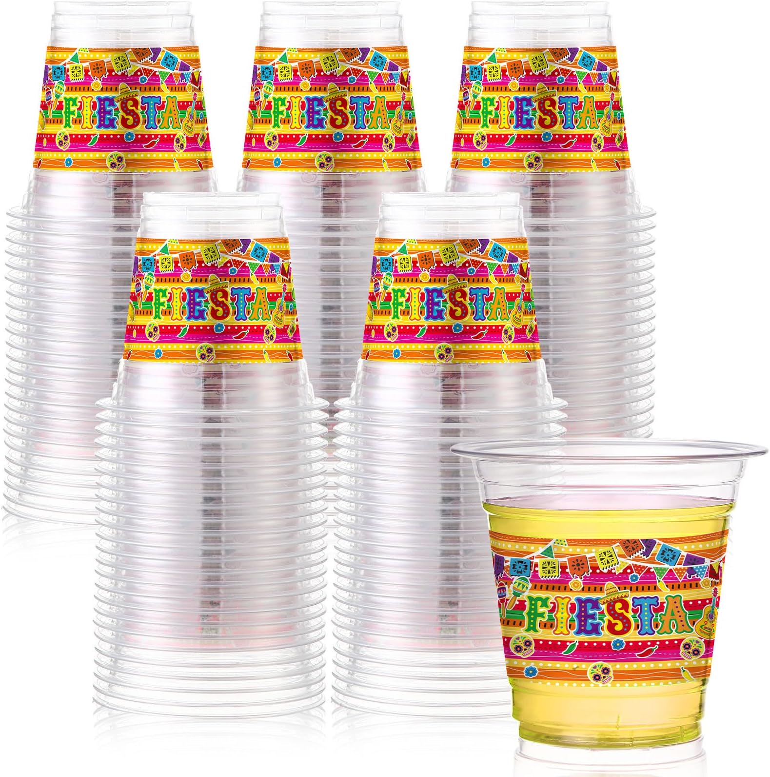 Amazon.com: 100 Pcs 12 oz Let's Fiesta Plastic Cups Mexican Cups Cinco ...