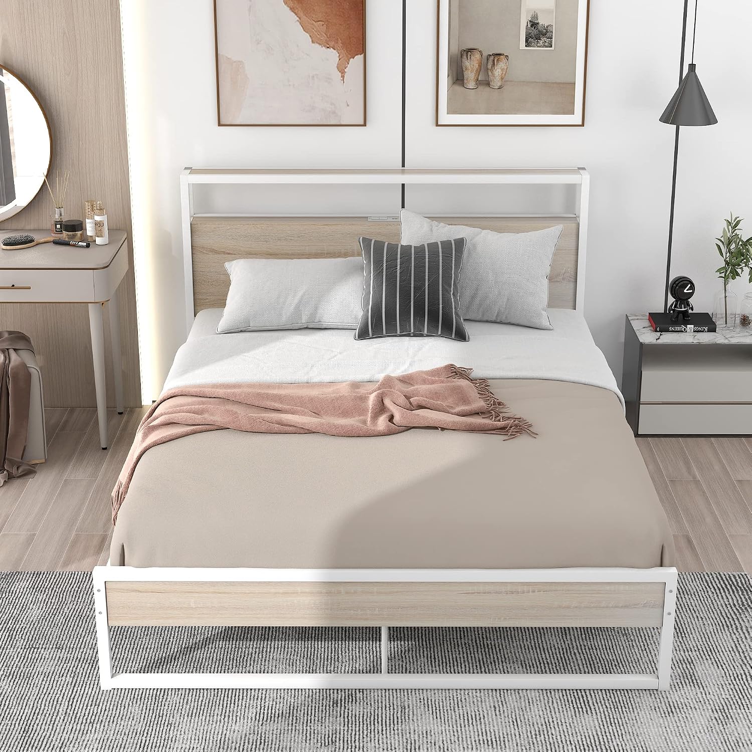 Amazon.com: Merax Industrial Style Platform Bed Frame with Headboard ...