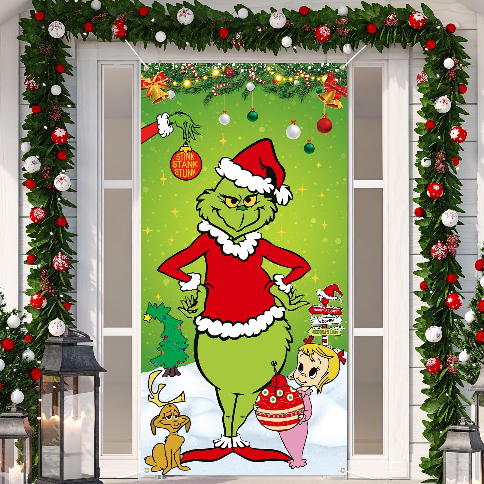Amazon.com : Zeyune Christmas Front Door Cover Merry Christmas Door ...