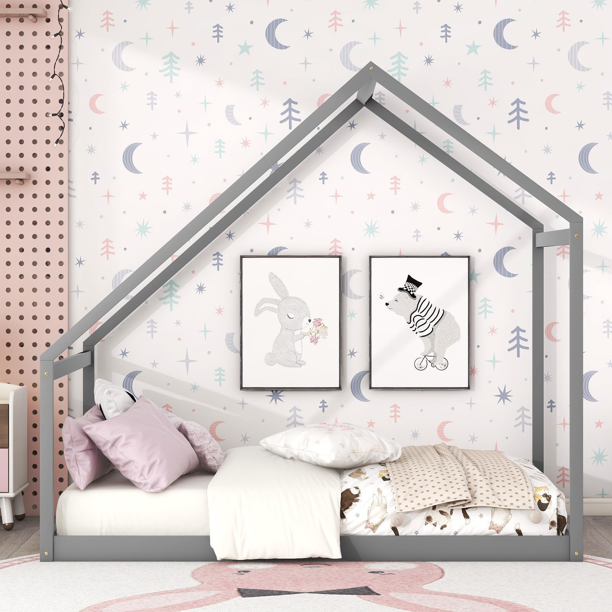 Amazon.com: Merax Full Size Bed Frames with Roof for Kids, Montessori ...