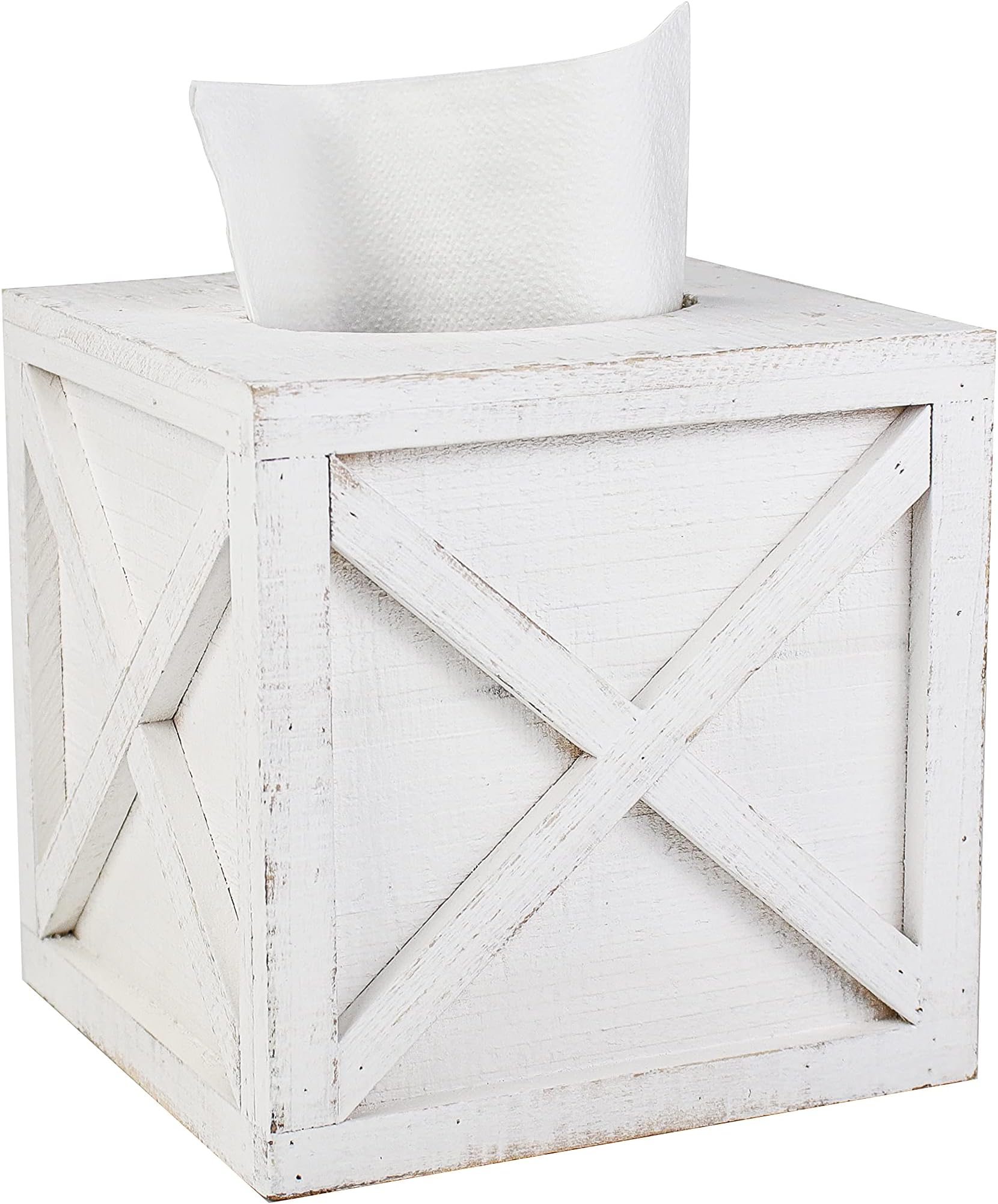 Amazon.com: MyGift Vintage White Wood Tissue Box Cover Holder with Easy ...