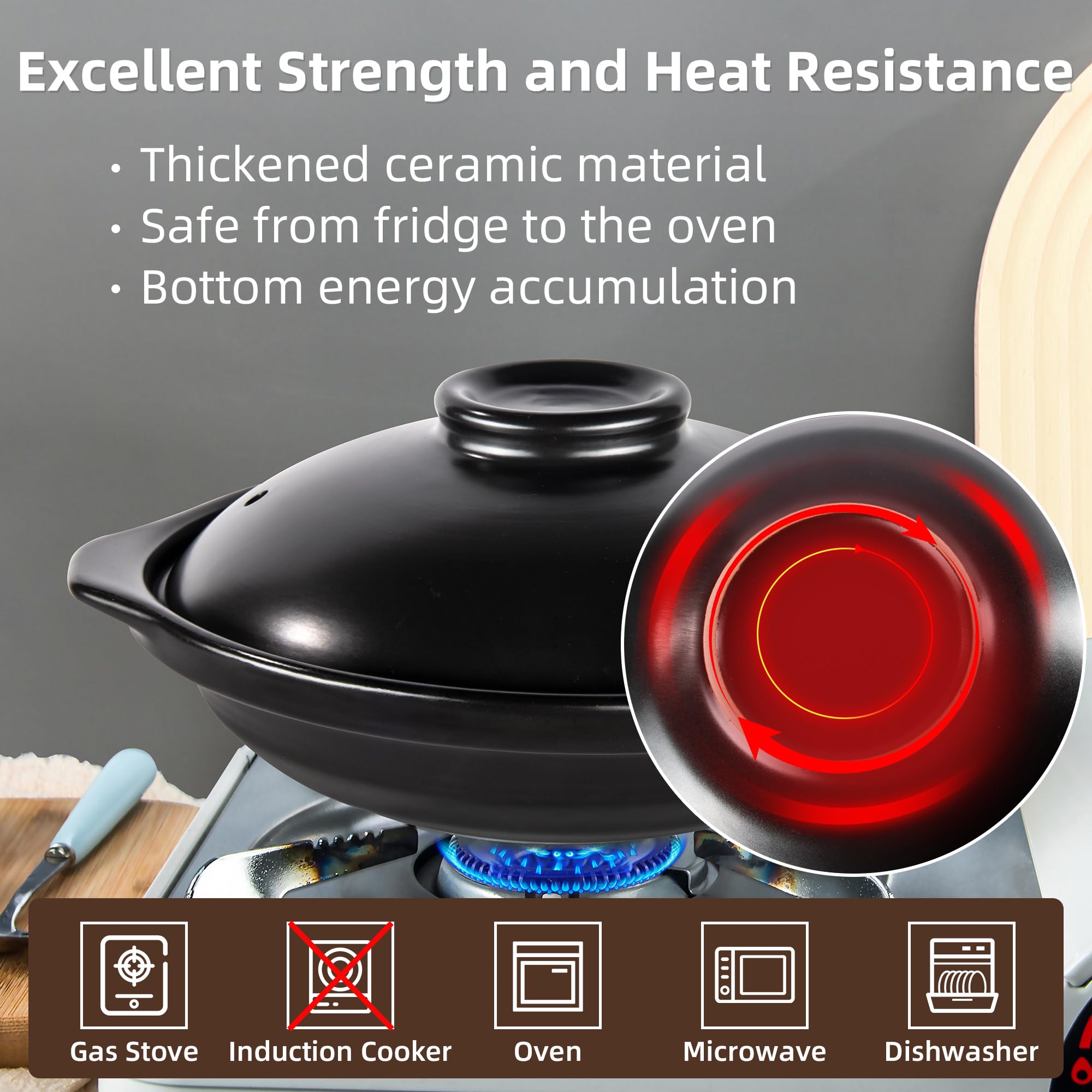 Ceramic Cooking Pot Clay Pot with Lid Heat-resistant Shallow Casserole ...