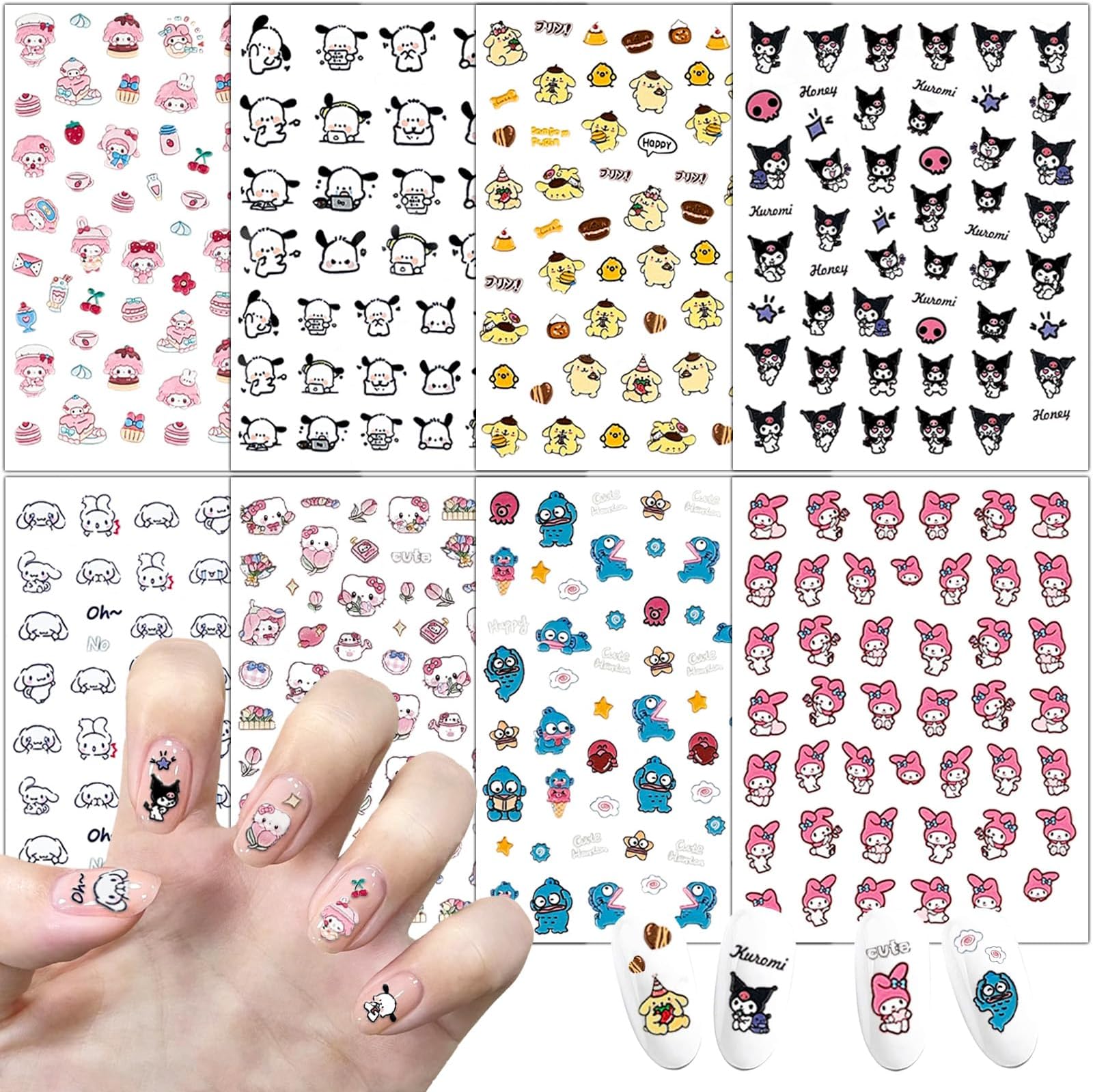Amazon.com: 6 Sheets Mixture Cute Kawaii Cartoon Nail Art Stickers ...