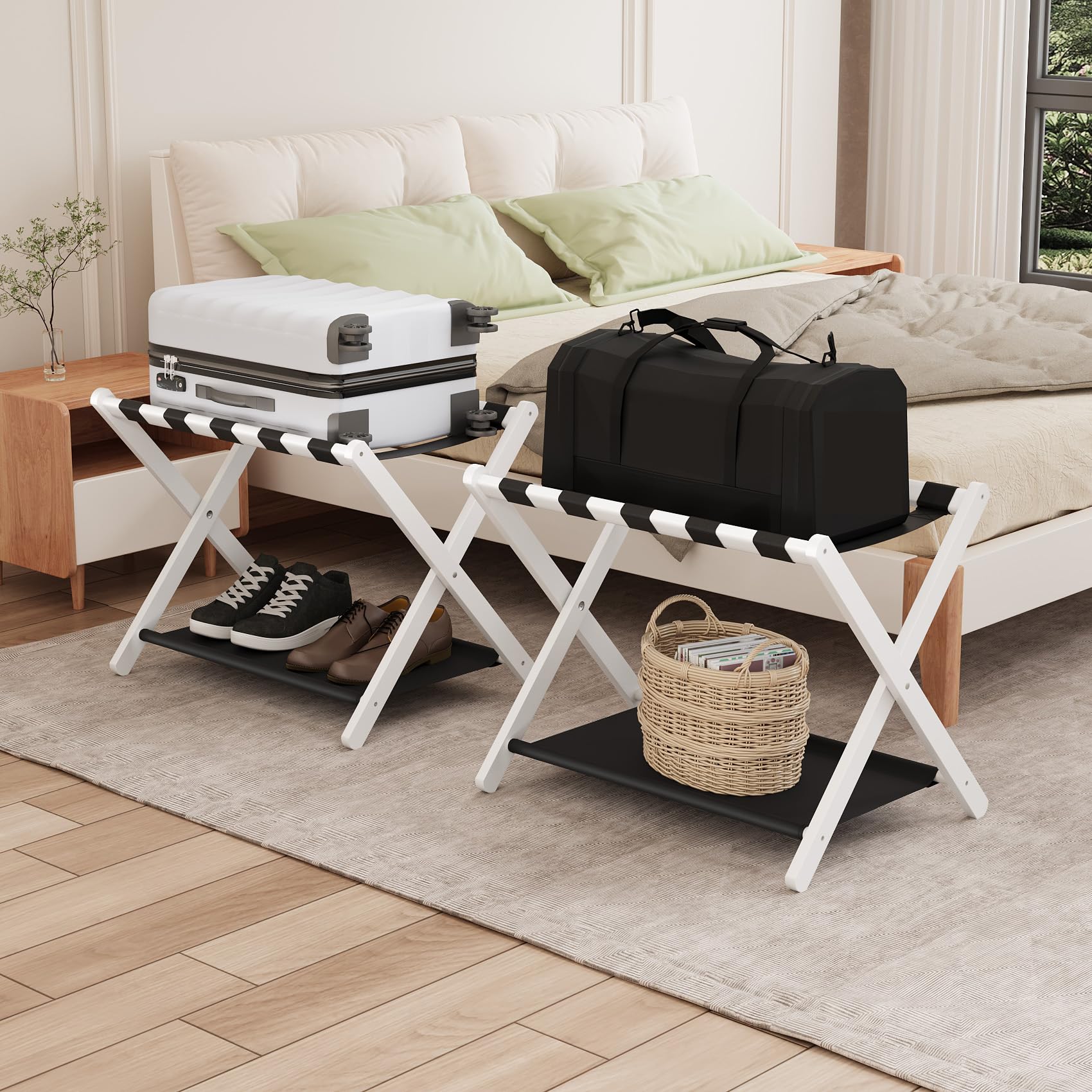 Amazon.com: Smuxee White Bamboo Luggage Rack Pack of 2, Foldable ...